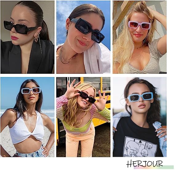Allarallvr Trendy Rectangle Sunglasses for Women Men Vintage 90's Square Shades Thick Frame Nude Sunnies Sunglasses AR82002, Blue