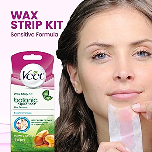 Veet Ready-To-Use Wax Strip Hair Remover Kit for Bikini Underarm and Face, 20 Count (Pack of 2)