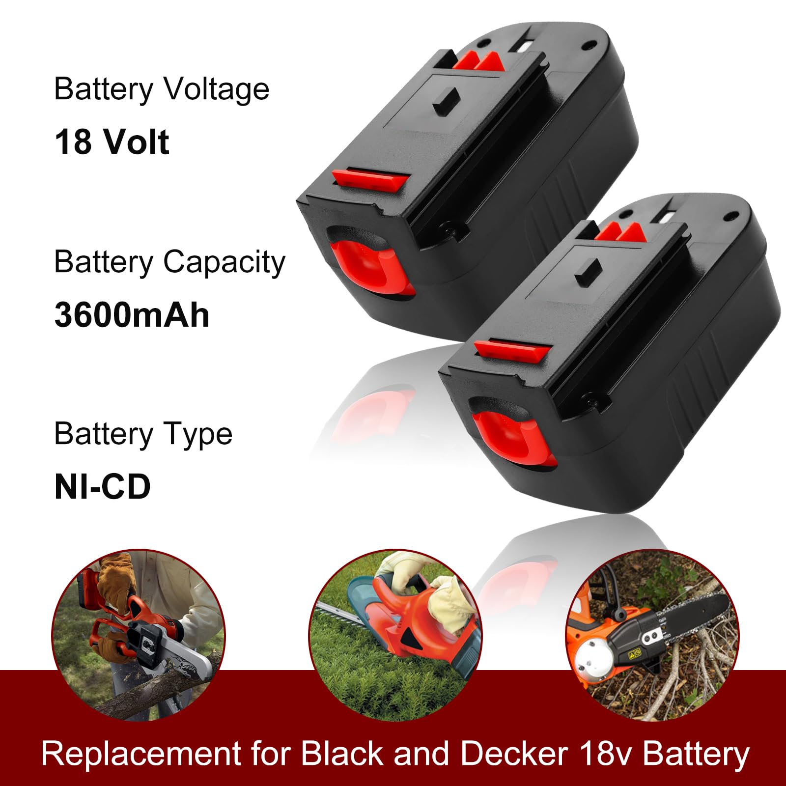 Amsbat 2Pack 3600mAh HPB18 Ni-Mh Replacement Battery for Black and Decker 18V Battery HPB18-OPE Compatible with Black Decker Battery 18V 244760-00 A1718 FS18FL FSB18 Firestorm Cordless Power Tools