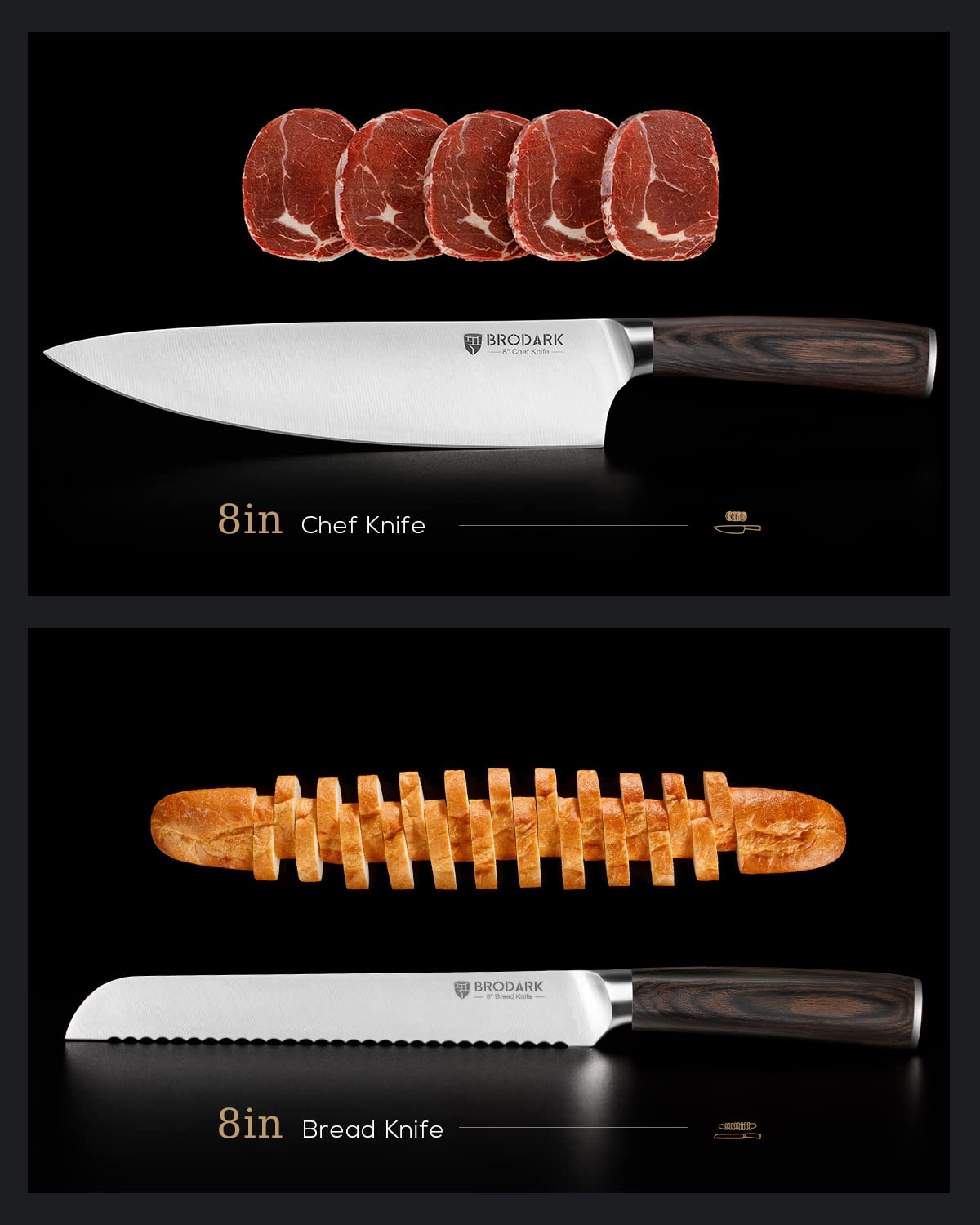 BRODARK Chef Knife Set Professional 4-Pieces kitchen knife, Ultra Sharp German Stainless Steel Knife with Kitchen Shears, Ergonomic Handle Full Tang Forged Gift with Premium Box