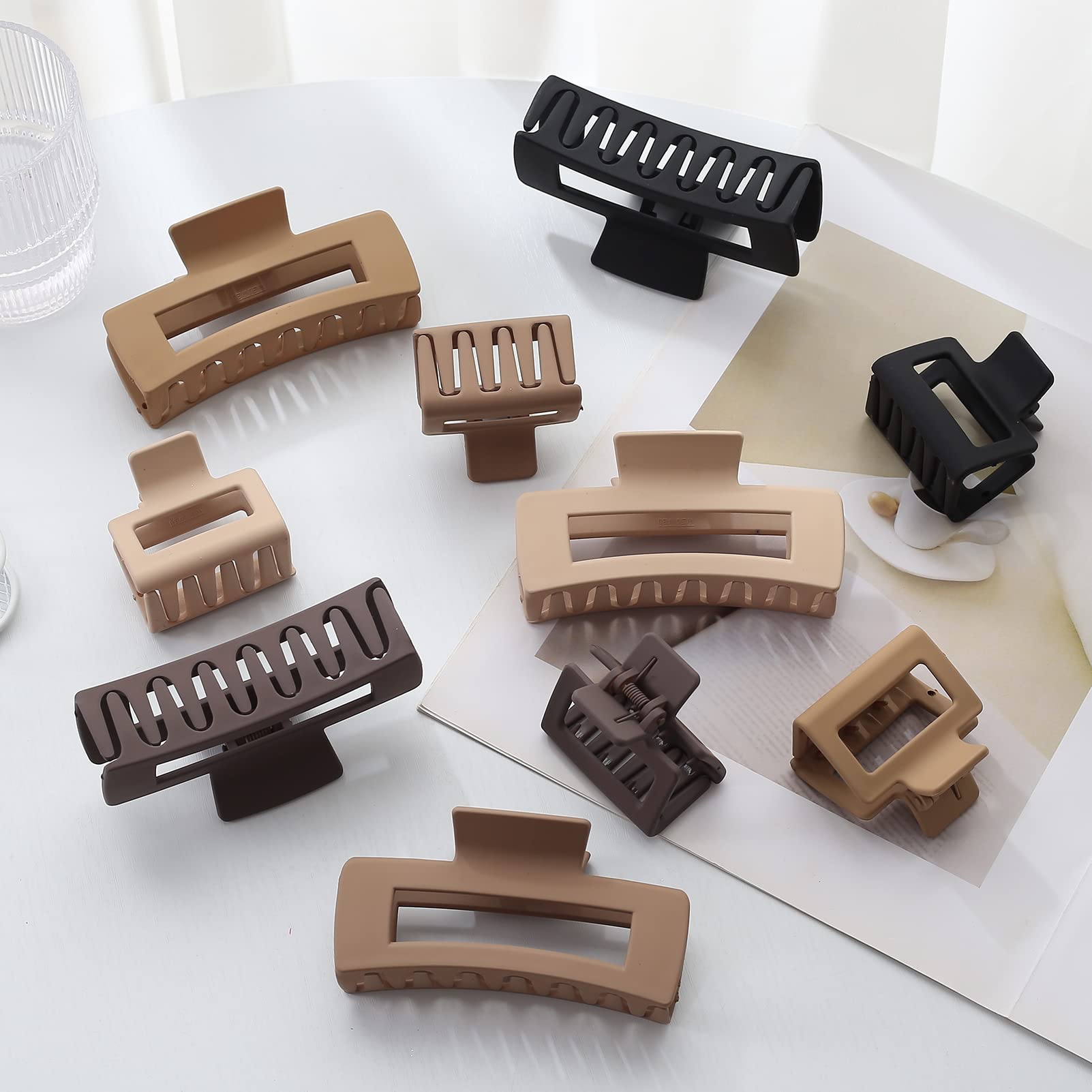 Auseibeely 10 Pack Hair Clip Claws Acrylic & Plastic Clips for Women Girls, Large & Small Rectangle Matte Clips, Hair Accessories for Thick Thin Hair, 10 PCS/Set