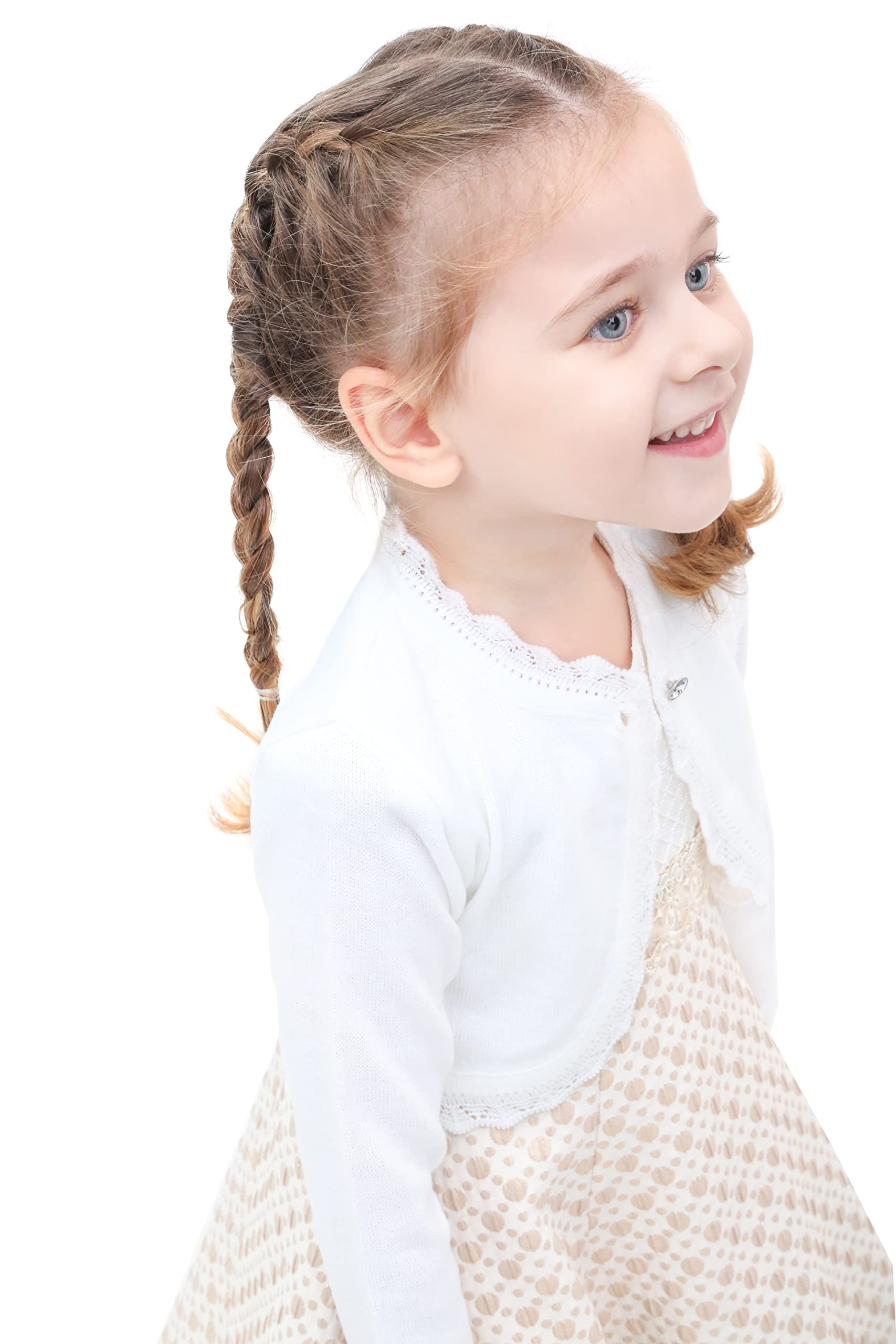Lilax Baby Girls' Knit Long Sleeve Button Closure Bolero Cardigan Shrug 12-18 Months White