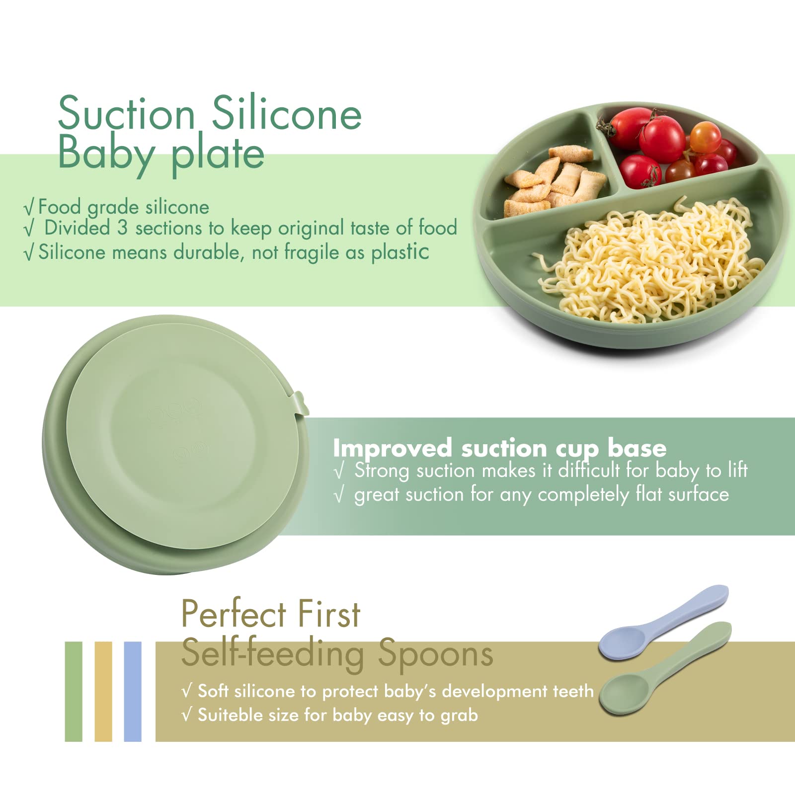 Baby Plates Bowls with Lids - Silicone Mini Mat - Suction Placemat Bowl with 2 Spoons for Self Feeding, 100% Food Grade Silicone, Dishwasher and Microwave Safe