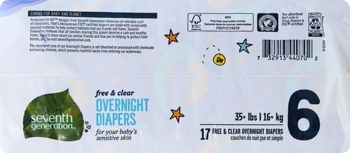 Seventh Generation Overnight Diapers - Size 6 - 17 ct