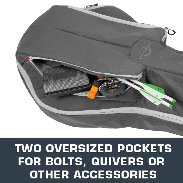 Allen Company Titan Krait Crossbow Case - Soft-Shell Design - Fits Scoped Narrow Limb Crossbows - Oversized Pockets for Bolts, Quivers, and More - Gray/Red - 37" x 19.5"