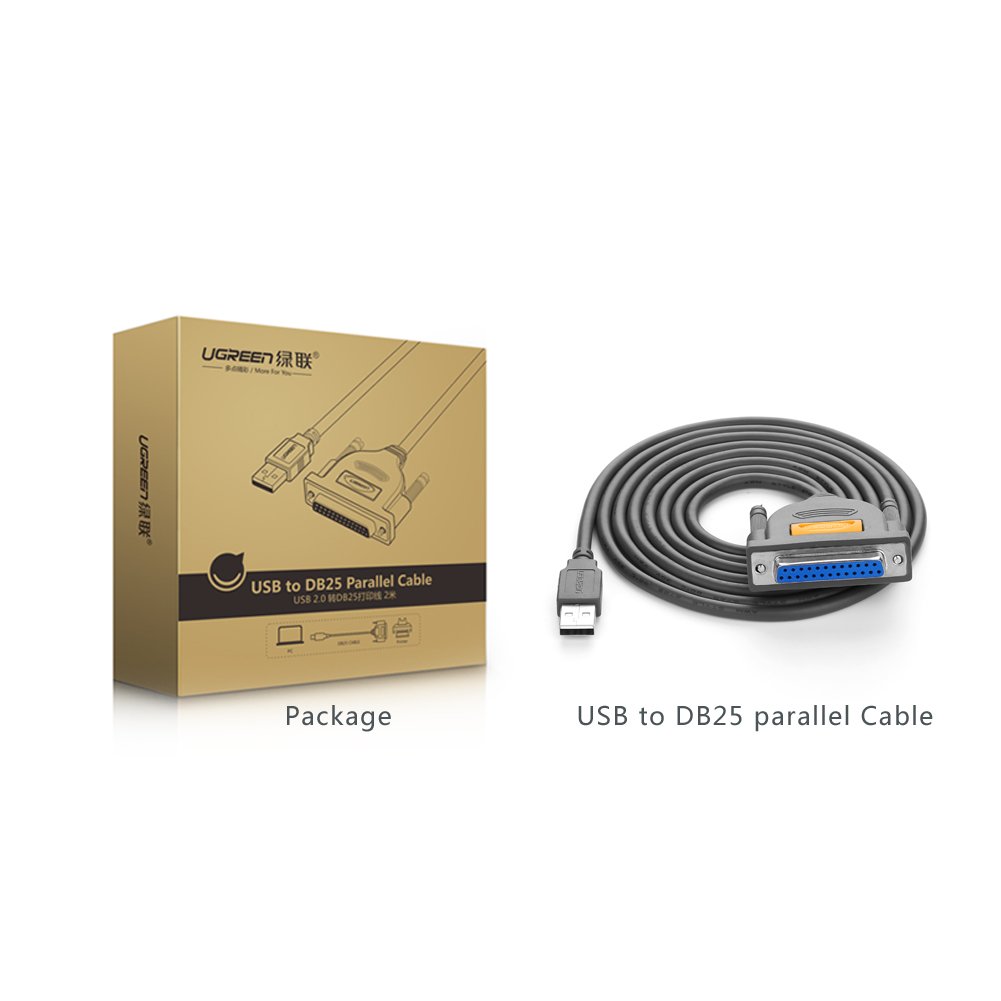 UGREEN 6ft USB to DB25 Parallel (25 Pin) Printer Cable Adapter 6FT Male to Female Connector DB25 IEEE 1284 Converter for Old Printer Support Windows 7/8/10/11/Mac/Linux