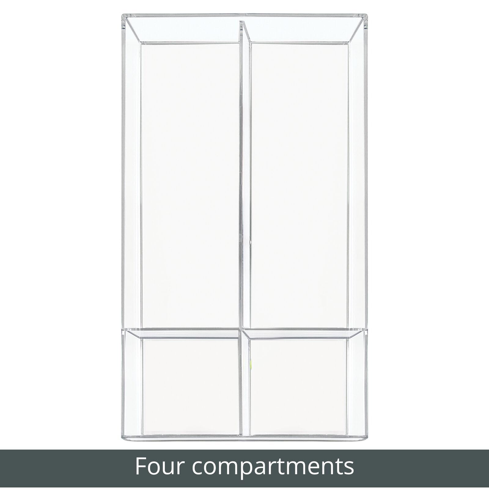 mDesign Plastic Divided Makeup Organizer Holder Tray for Bathroom Drawer, Vanity, Countertop Storage - Cosmetic Organization Holds Palettes, Brushes, Accessories - Lumiere Collection - Clear
