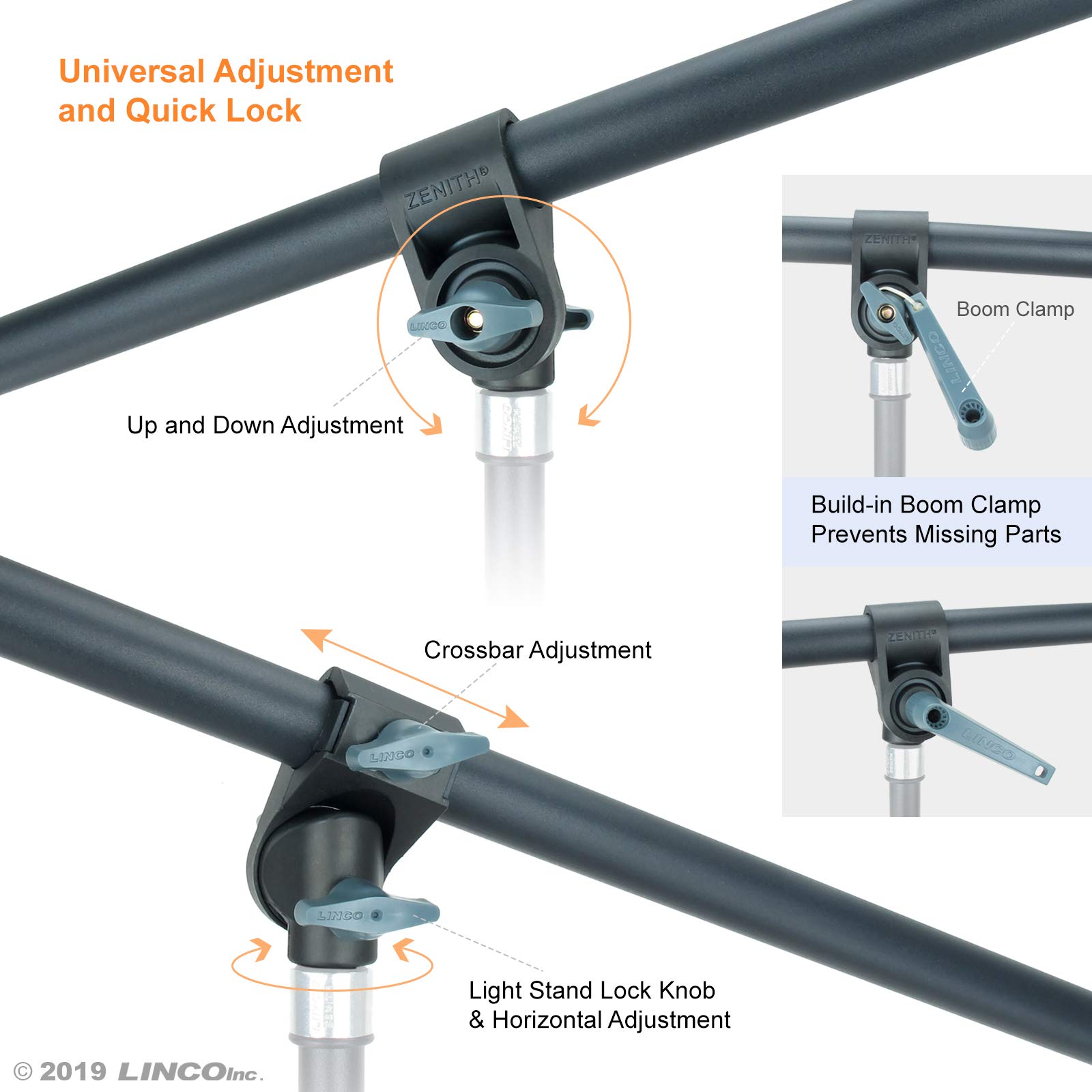 LINCO Lincostore 2.5ft to 5ft Adjustable Overhead Light Boom Arm with Universal Tripod Clamp & Counter-Weight Bag 4255K