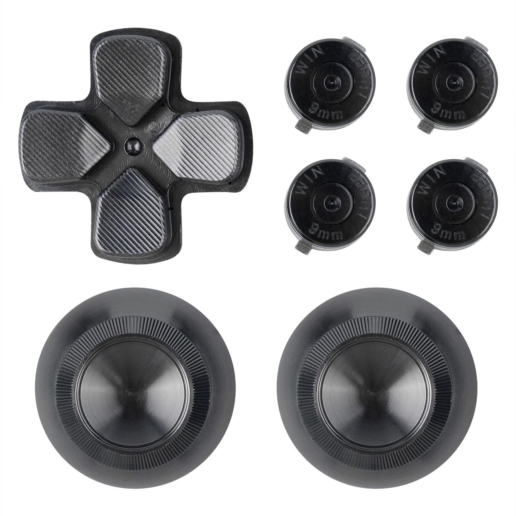 eXtremeRate Black Aluminum Analog Thumbsticks & Bullet Buttons & D-pad Replacements Kits Metal Buttons for ps4 Slim Pro Controller