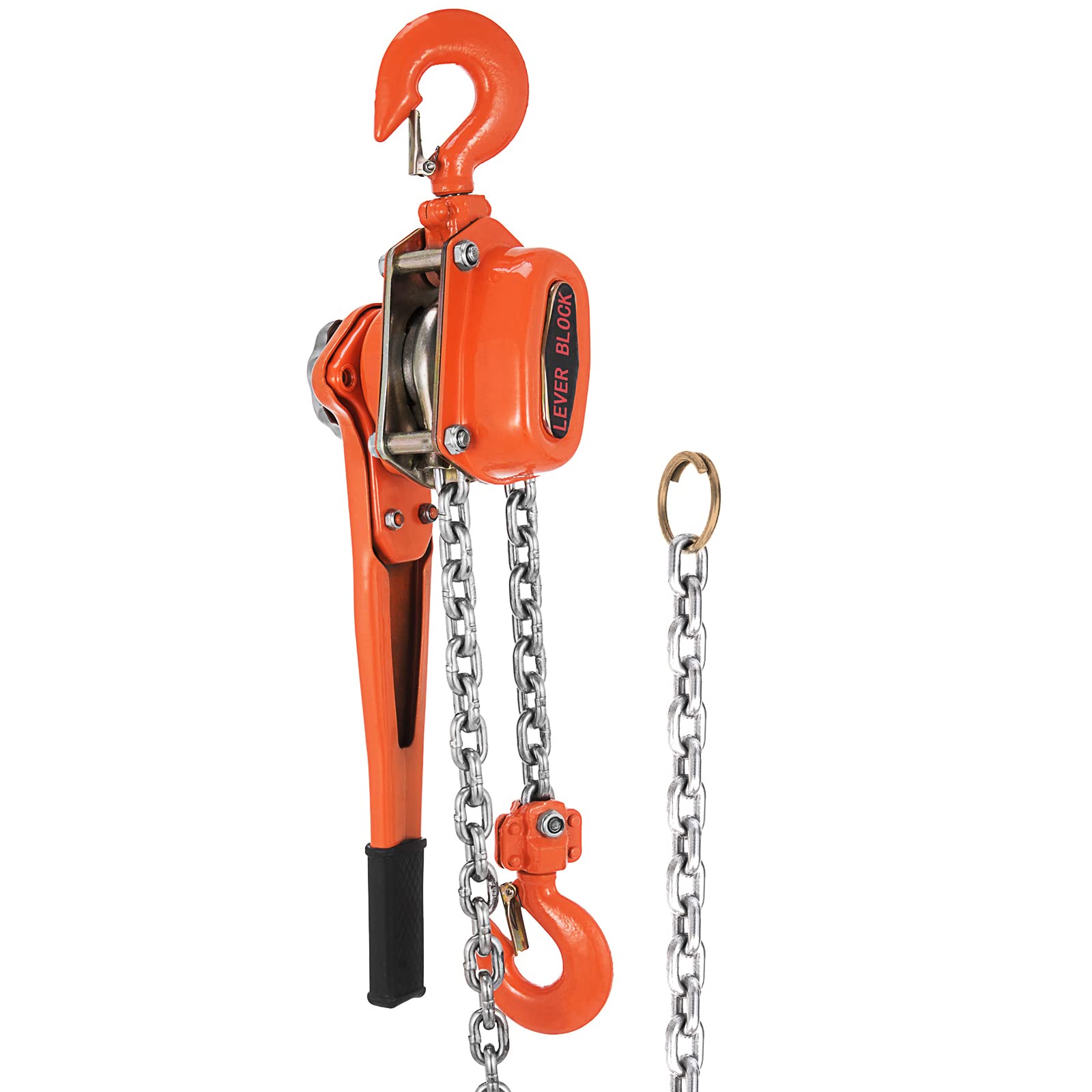 VEVOR Lever Chain Hoist, 0.75Ton 1650lbs Capacity Ratchet Puller with 10FT Max. Lifting Height, Come Along 2 Heavy Duty Steel Hooks, Manual Handling Tool for Cargo Moving in Construction, Warehouse , Orange