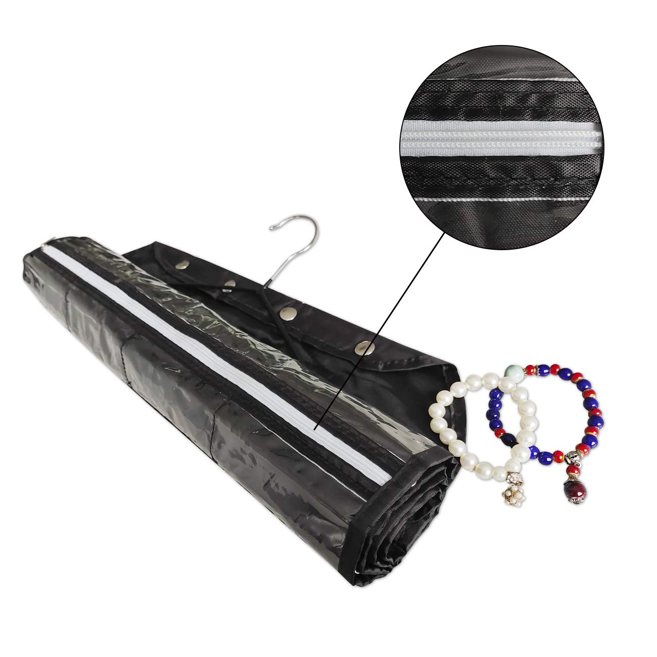 BB Brotrade Hanging Jewelry Organizer with Oxford Double Side 80 Zippered Storage Pocket (black)
