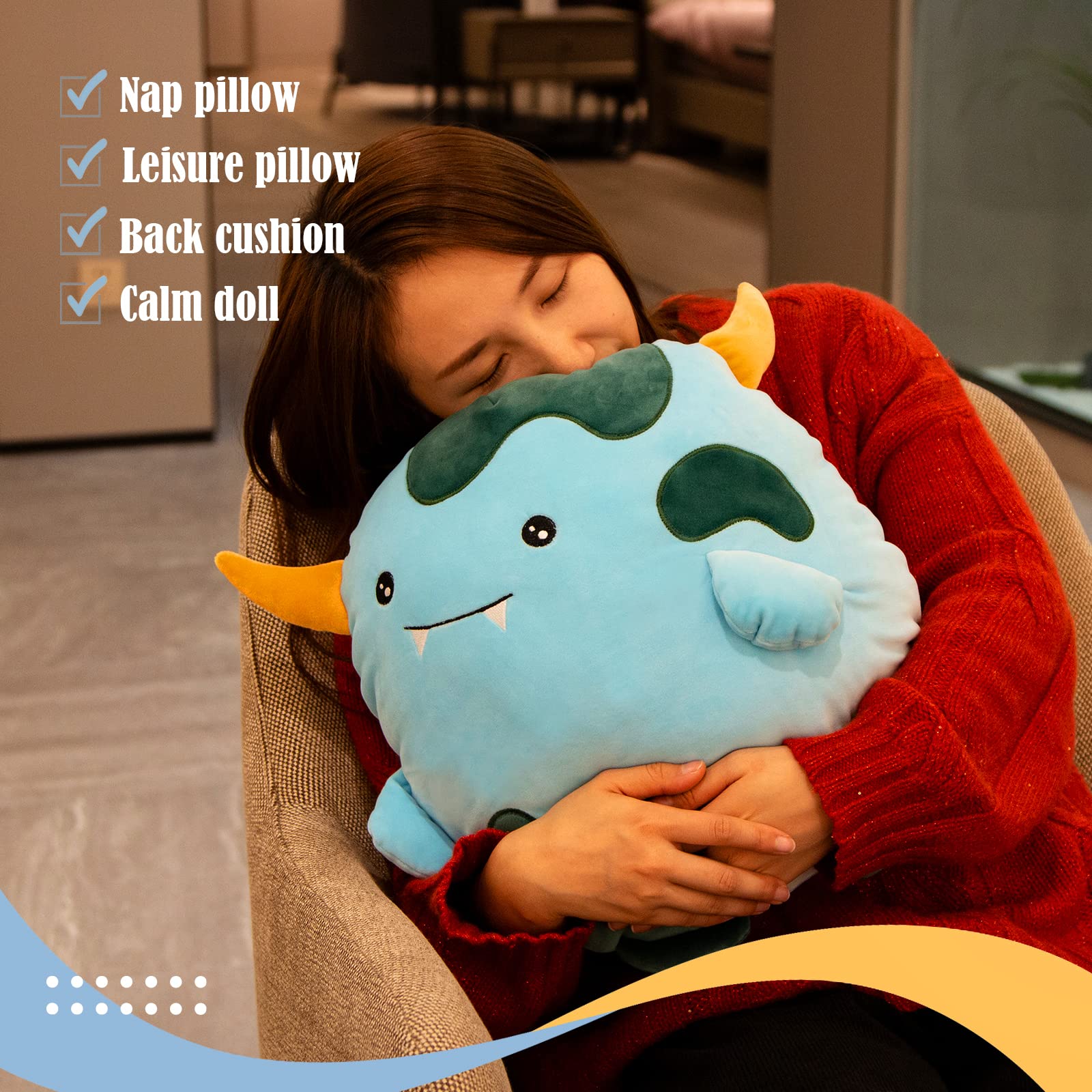 CozyWorld 15‘’ Cute Monster Stuffed Animal Plush Pillow Super Soft Sofa Cushion Stretchy Plushy Toy Decors Birthday Valentines Gifts