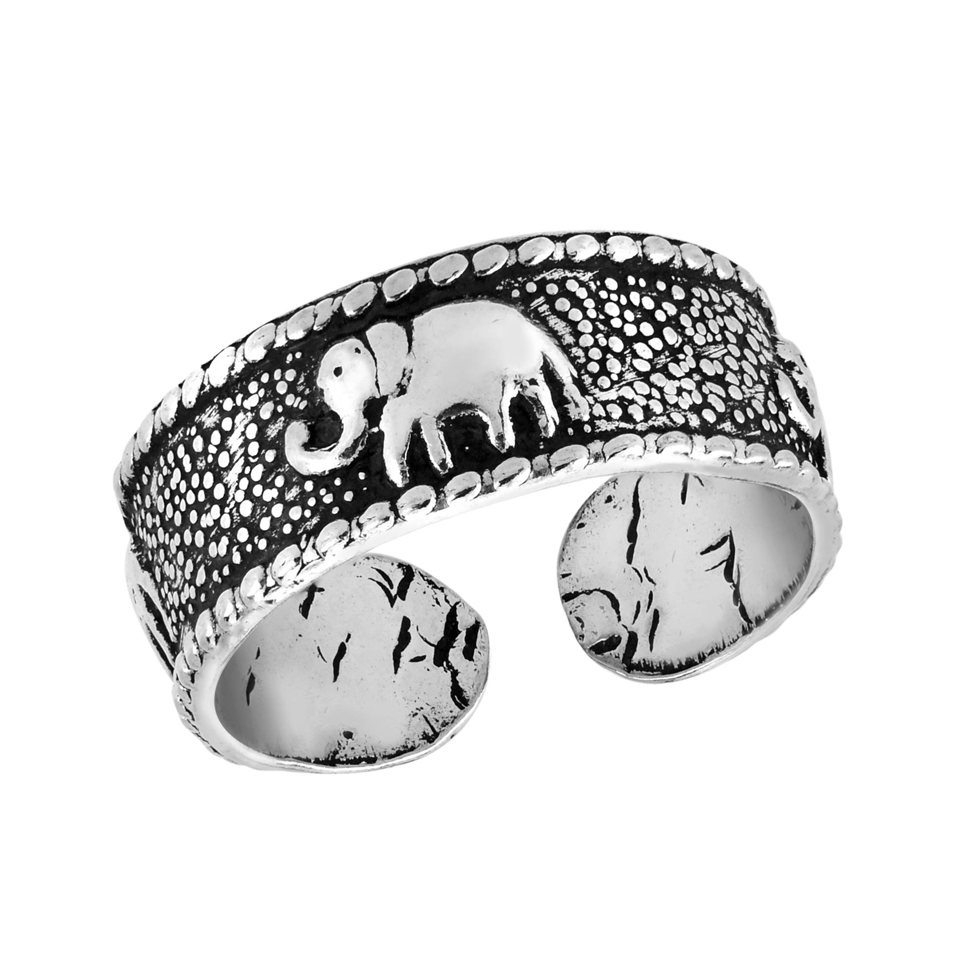 AeraVida Three Joyful Elephant .925 Sterling Silver Toe Ring or Pinky Ring
