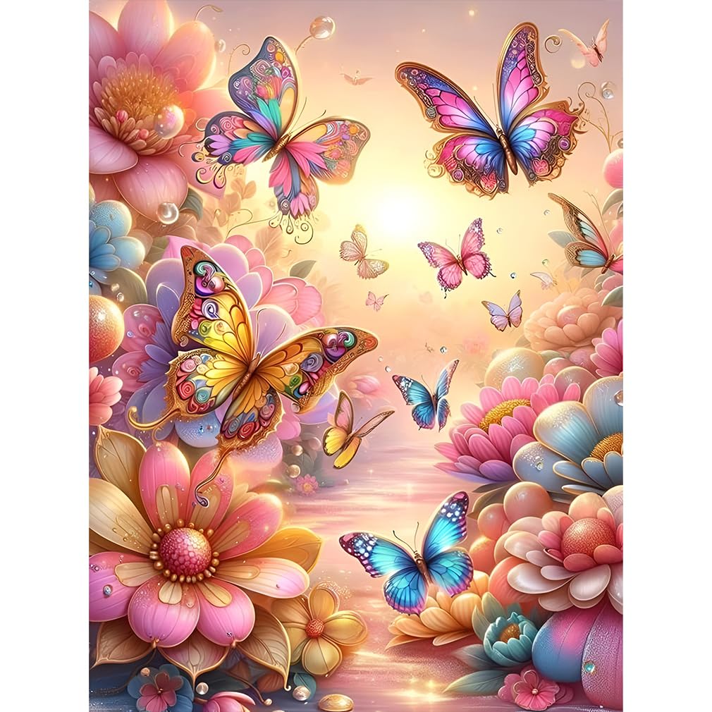 CEUHROG 5D Diamond Painting Kits for Adults, Butterflies Diamond Art Kits for Adults Beginners, DIY Full Drill Crystal Gem Art for Home Wall Decor 12 x 16 Inch
