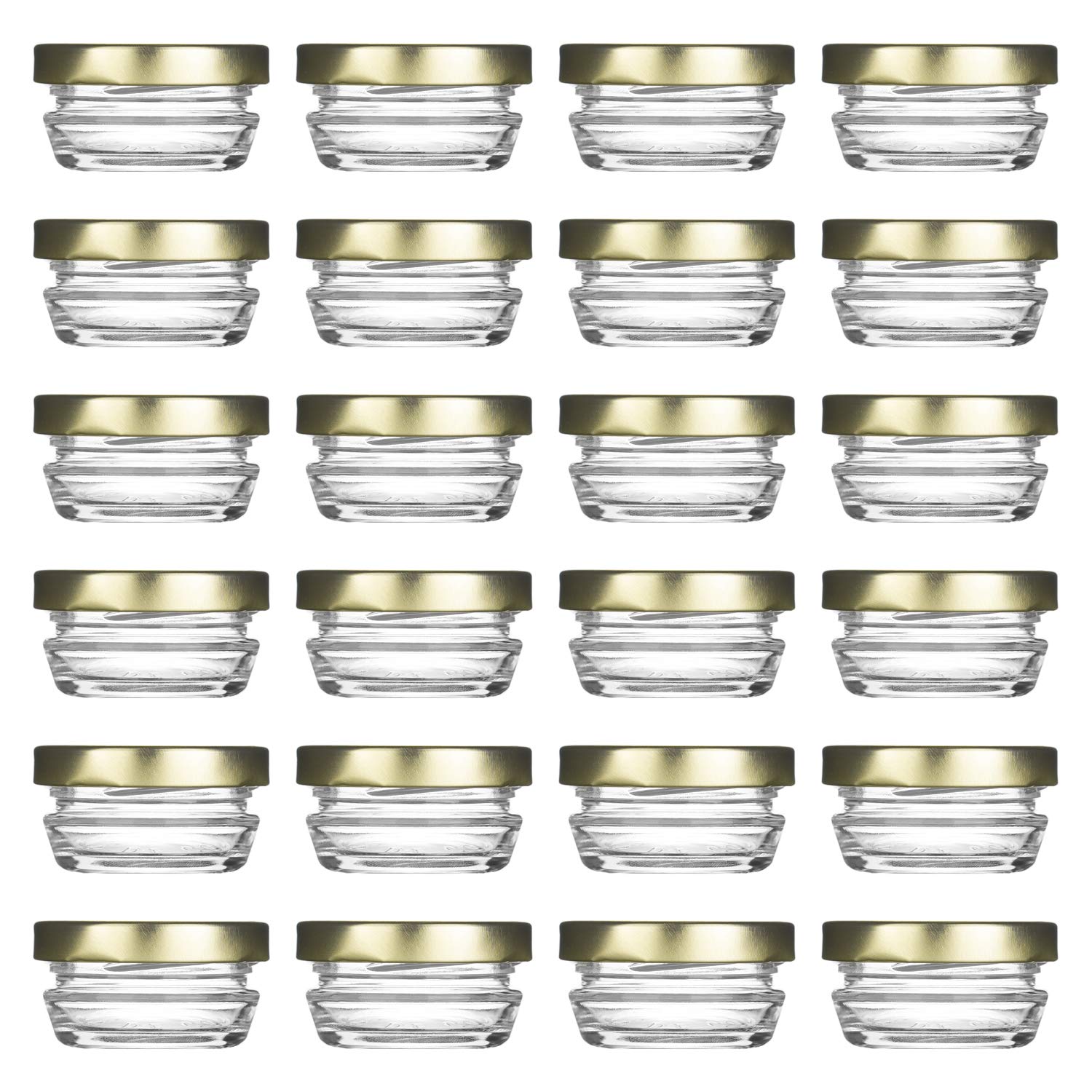 Caviar Line Small Mini Glass Jars With Tin Lids - 24 pcs x 1 oz / 28 g â All Purpose Empty Storage Jars