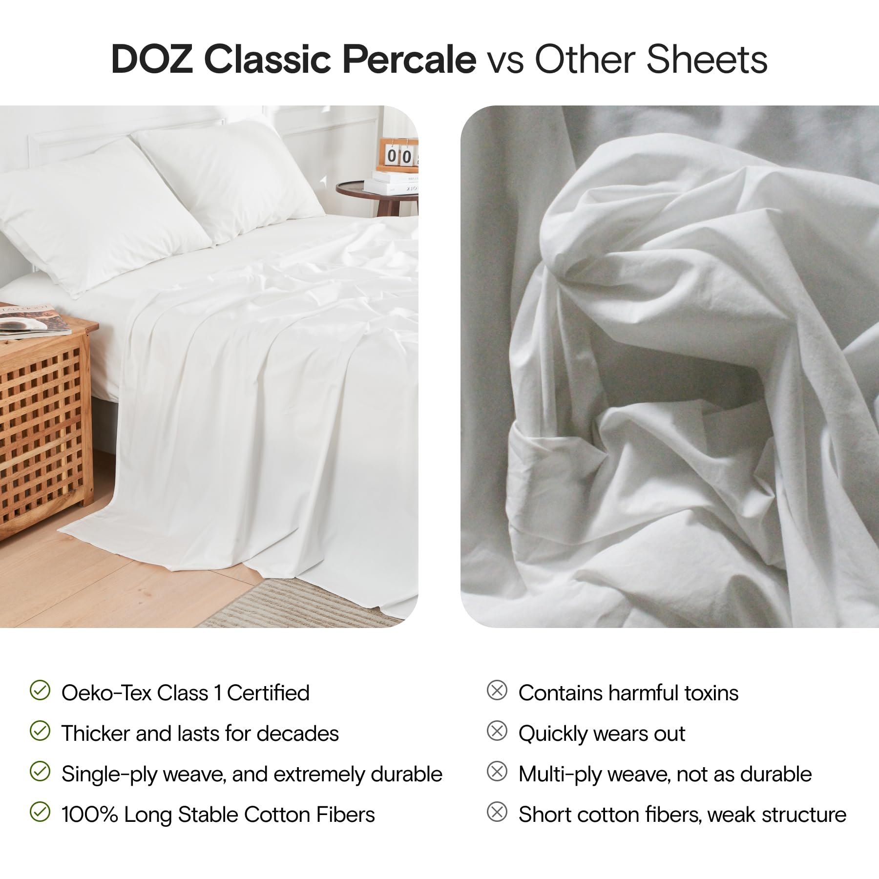 DOZ 100% Long Staple Cotton Duvet Cover Sets, Classic Crisp Percale Weave, Breathable, Matte Finish, Hotel Comfort, 106"x90", 8 Loops, 3pc β 2 Pillowcases 1 Duvet Cover (Dove, King/Cal King)