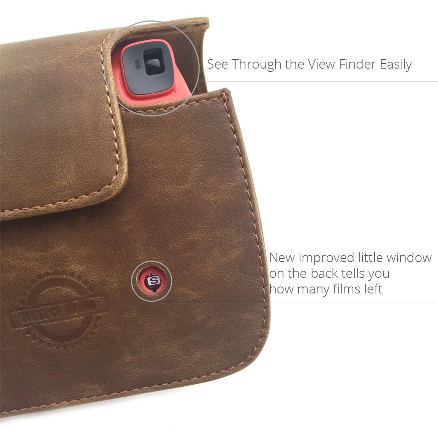 HelloHelio Classic Vintage PU Leather Instax Camera Compact Case for Fujifilm Instax Mini 9/8/8+ Instant Film Camera (Brown)