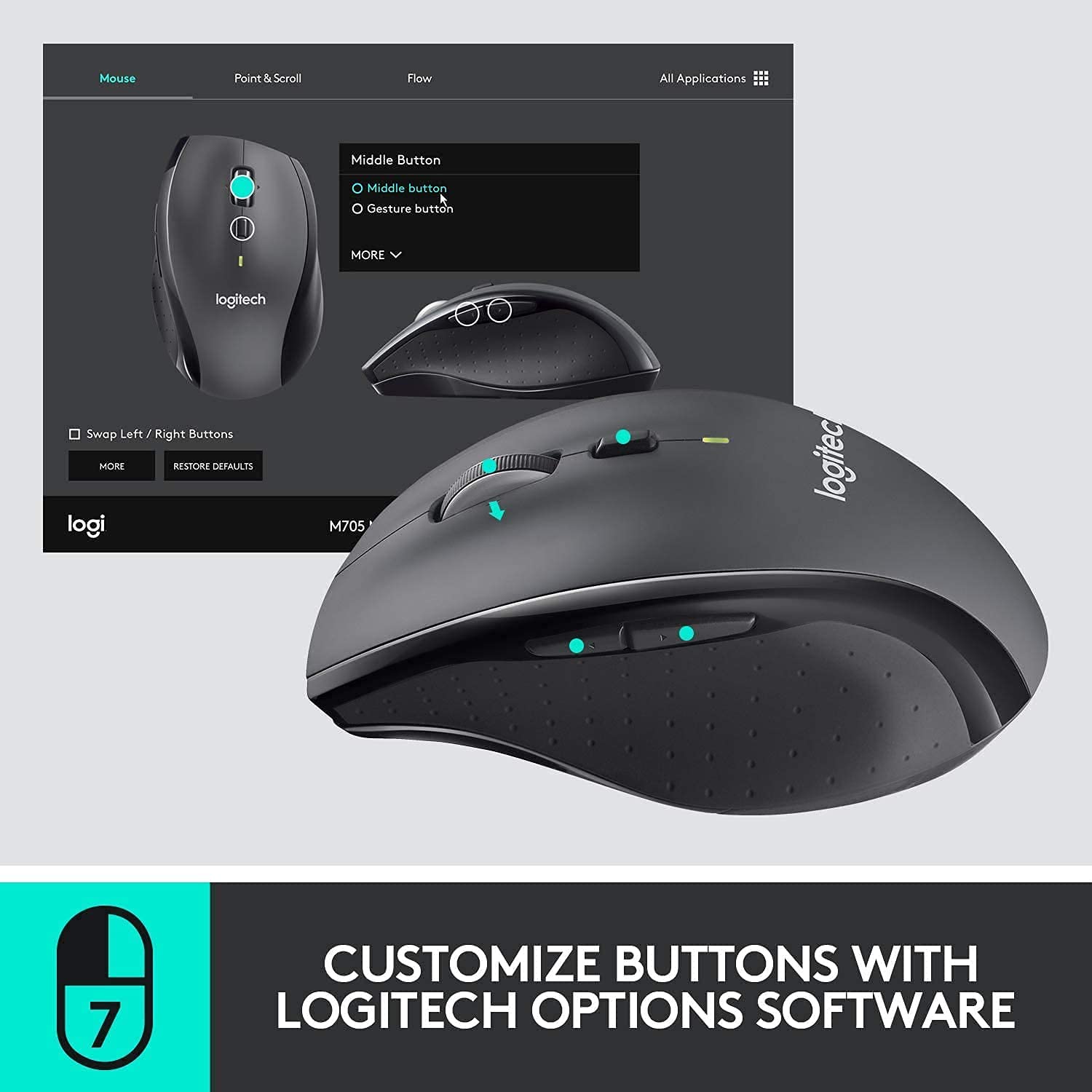 Logitech MK570 Wireless Wave Keyboard and Mouse Combo, Contoured Cushioned Palm Rest, Advanced Wireless Connection, Hyperfast Scrolling Mouse, Black (Renewed)