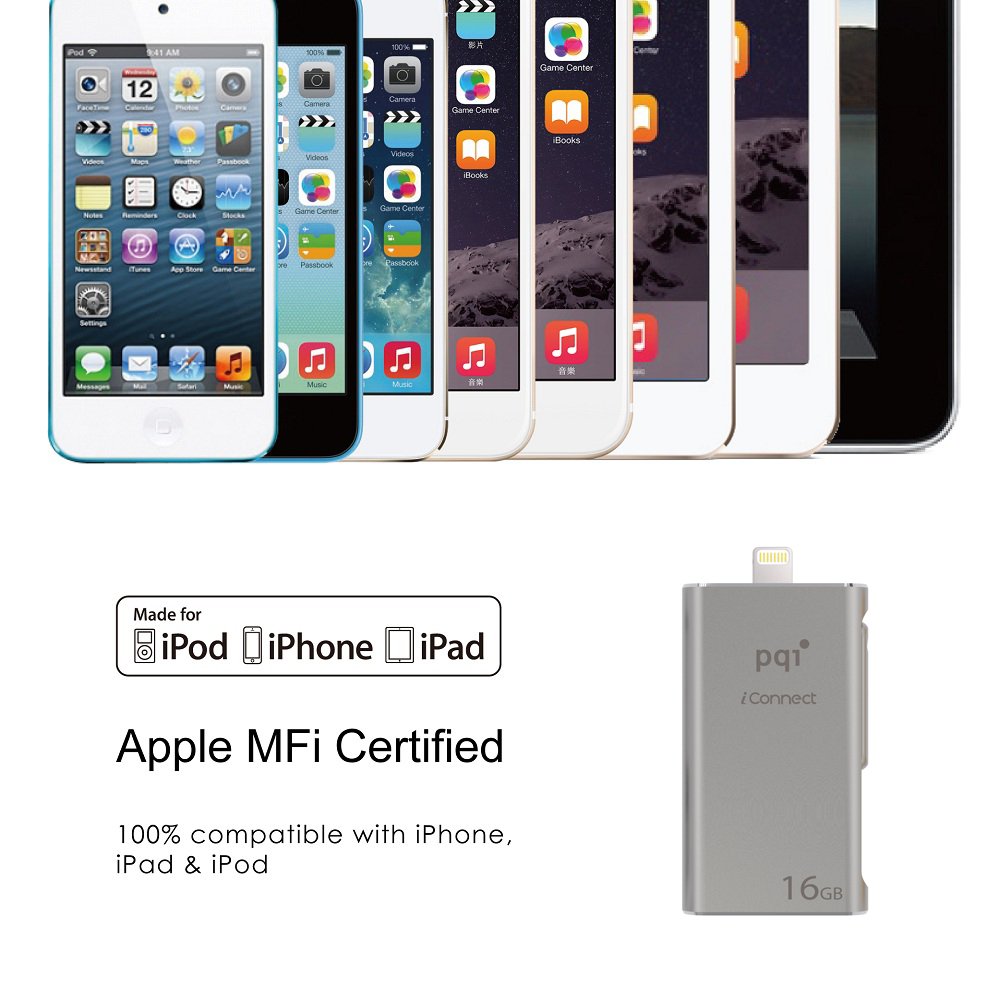 Flash Drive for iPhone iPad, iConnect[USB 3.0] [Apple MFi Certified] Apple FlashDrive Mobile Storage with Lightning Connector for iPhone, iPad, iPod Mac and Computer (16GB) (Space Gray)