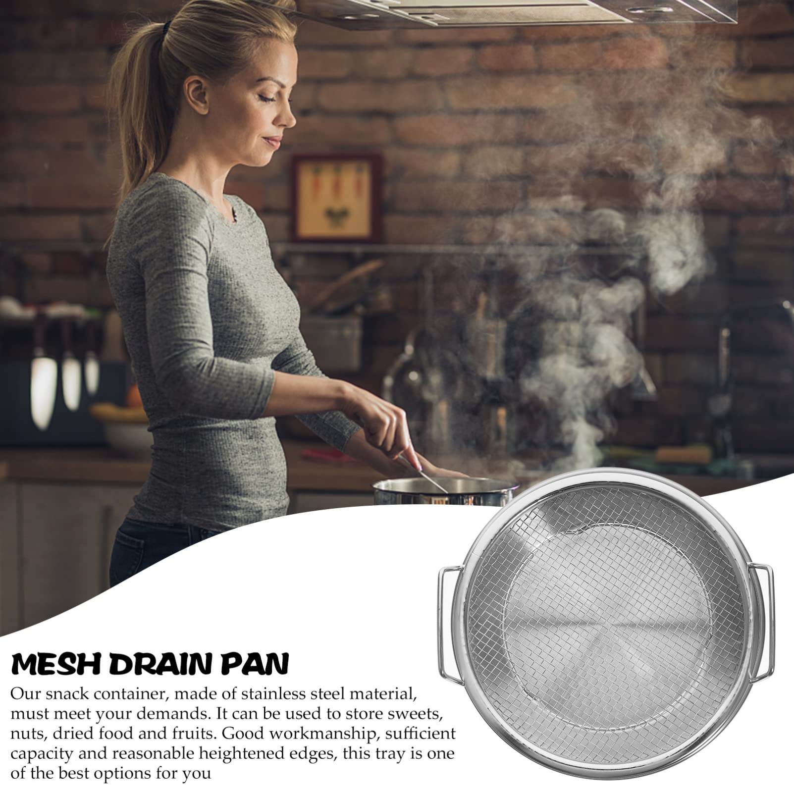 HEMOTON 1 Set Mesh Drain Pan Vegetable Tray Smokeless Grill Pan Stovetop Barbecue Grill Convenient Fruits Plate Filter Snack Storage Plate Dessert Plate Stainless Steel Fried