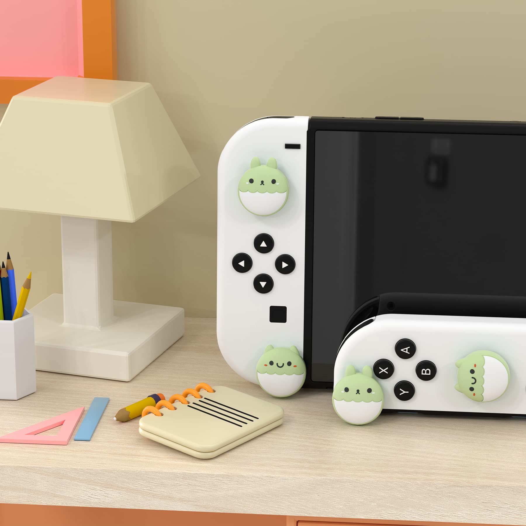 eXtremeRate PlayVital Rabbit & Squirrel Cute Switch Thumb Grip Caps, Matcha Green Joystick Caps for Nintendo Switch Lite, Silicone Analog Cover Thumbstick Grips for Switch OLED Joycon