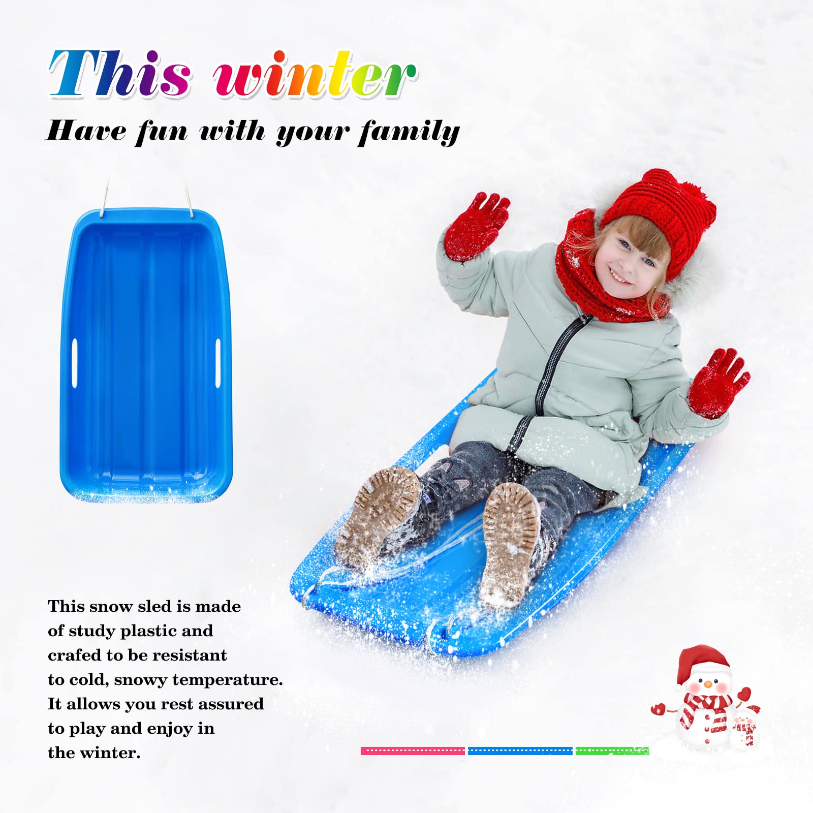 AGPTEK 25.6 Inch Durable Downhill Sprinter Toboggan Snow Sled Replacement for Boys Girls (Blue)