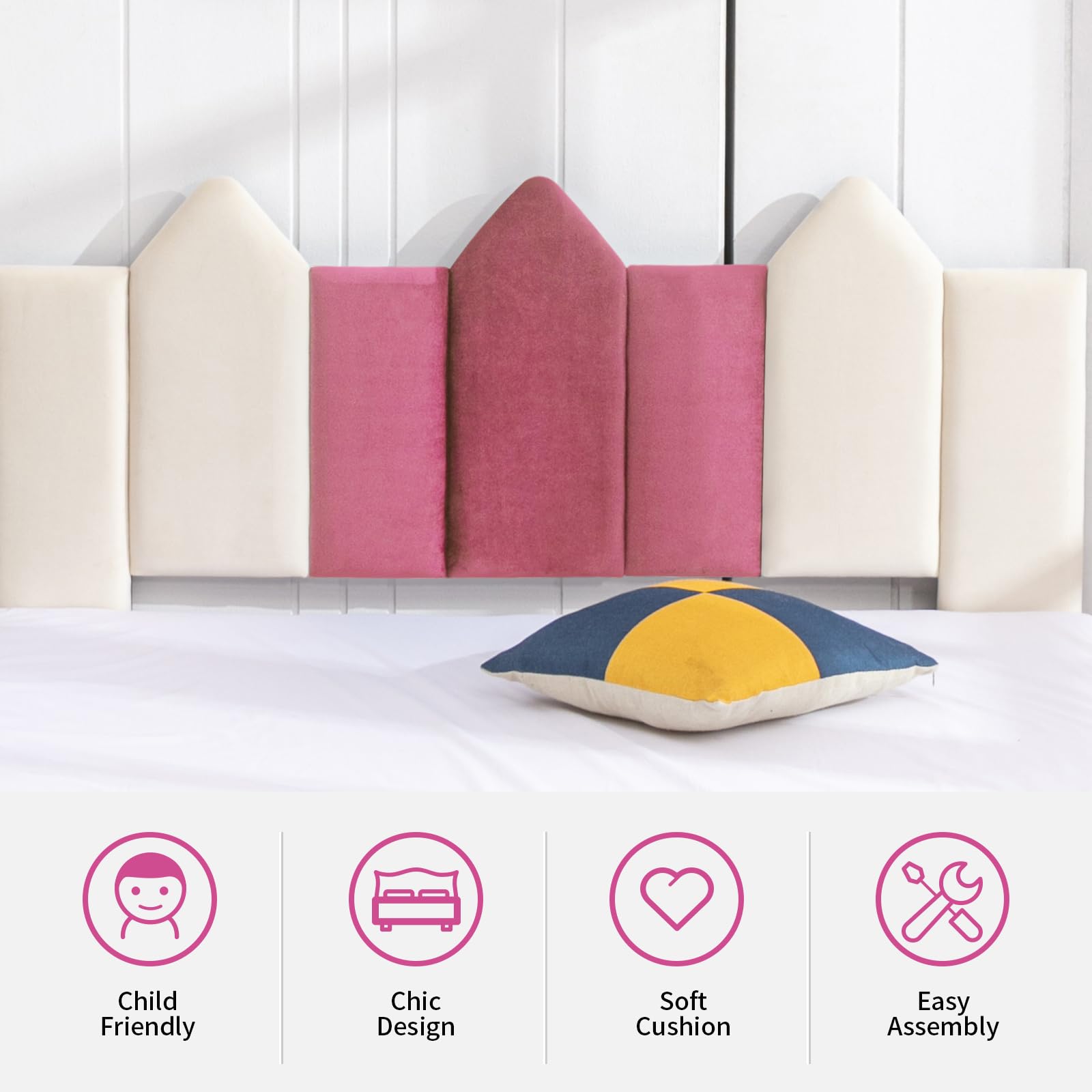 Mixoy Twin Size Kids Bed Frames,Upholstered Twin Platform Bed Frame for Children with Headboard,Toddler Bed for Girls, Teens,No Box Spring Needed, Easy Assembly(Pink/White,Twin)