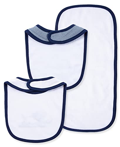 Little Me Baby Boy Newborn Bib and Burp set, White Print, One Size