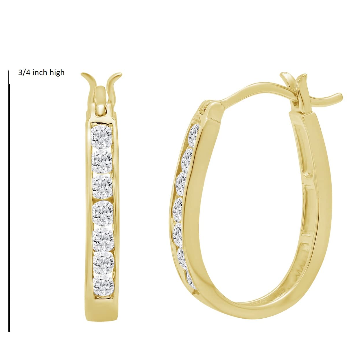 AGS Certified 1/2ct TW Diamond Oval Shaped Hoop Earrings for Women in10K Yellow Gold