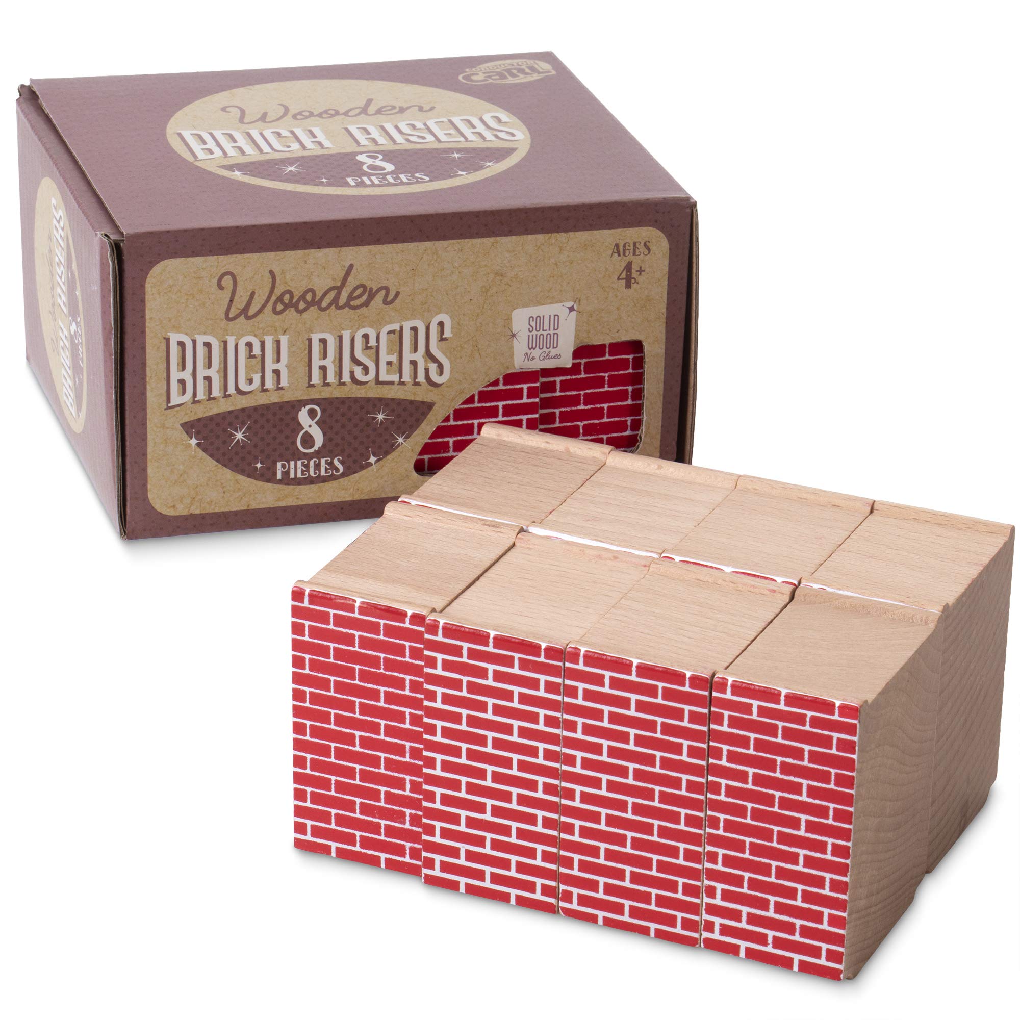 CCC Wooden Train Red Brick Risers 8 Pack Accessory Set - Compatible with Most Wooden Train Sets!