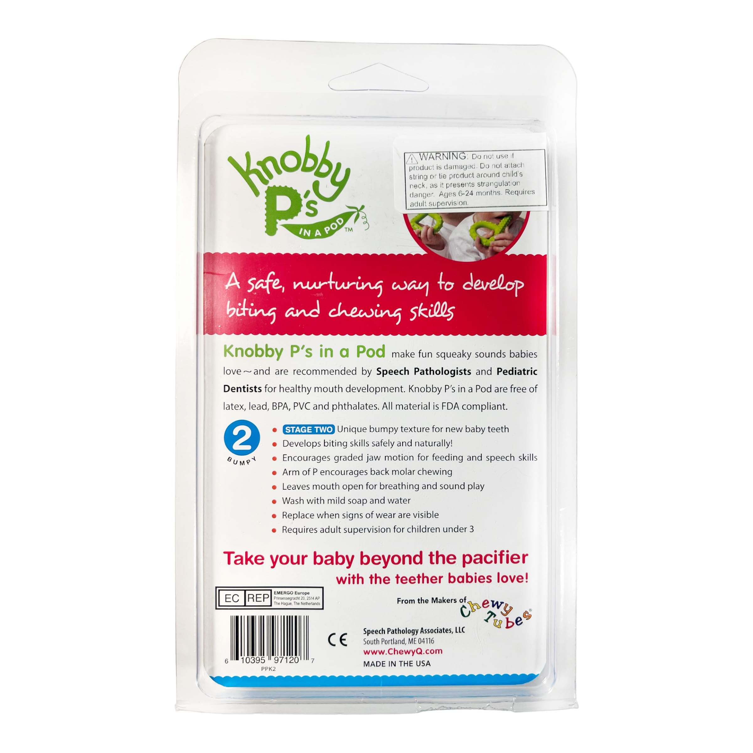 Chewy Tubes Knobby P's in a Pod - 2 Green Knobby P's Oral Sensory Mouth Exerciser Teether