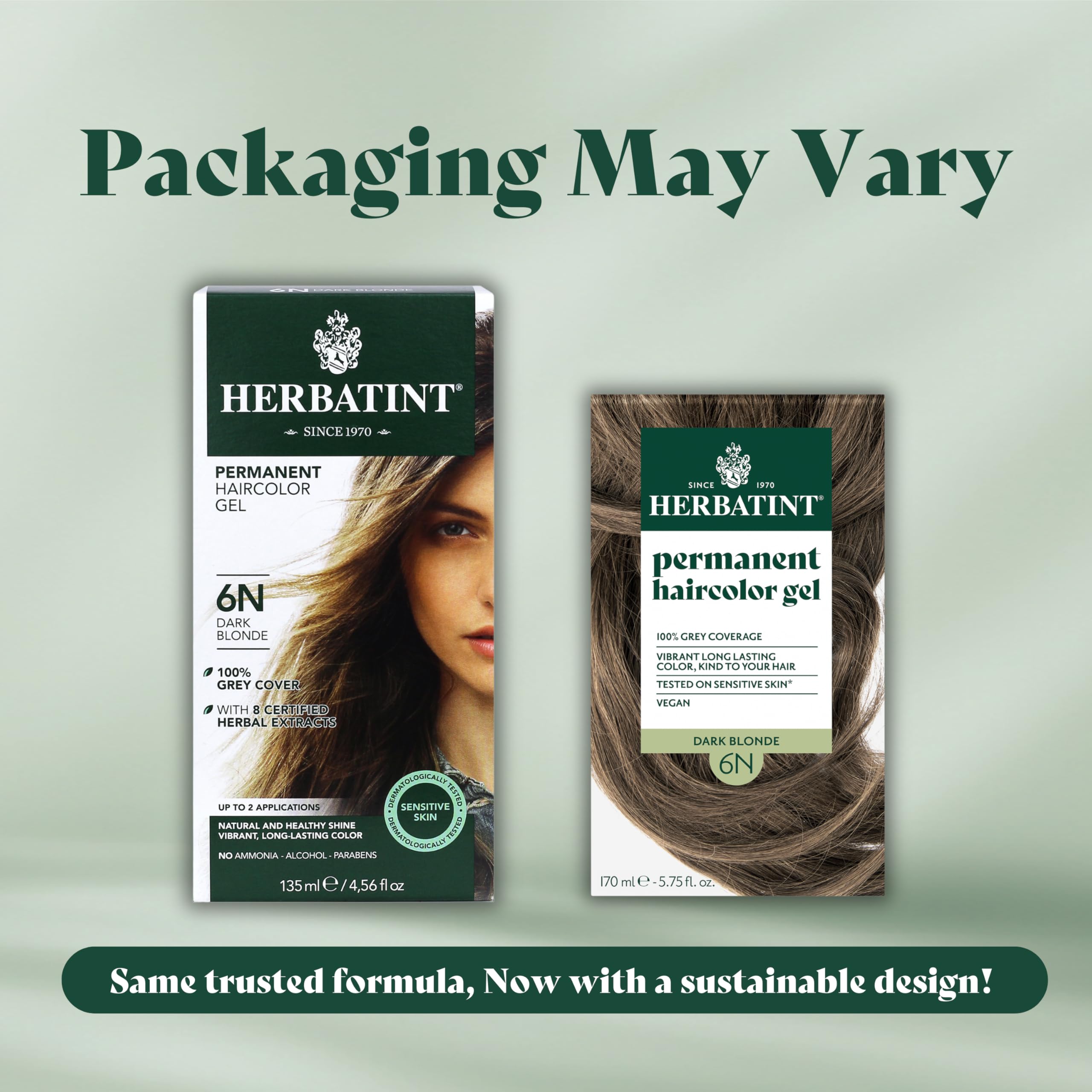 Herbatint Permanent Haircolor Gel, 6N Dark Blonde, Alcohol Free, Vegan, 100% Grey Coverage - 4.56 oz