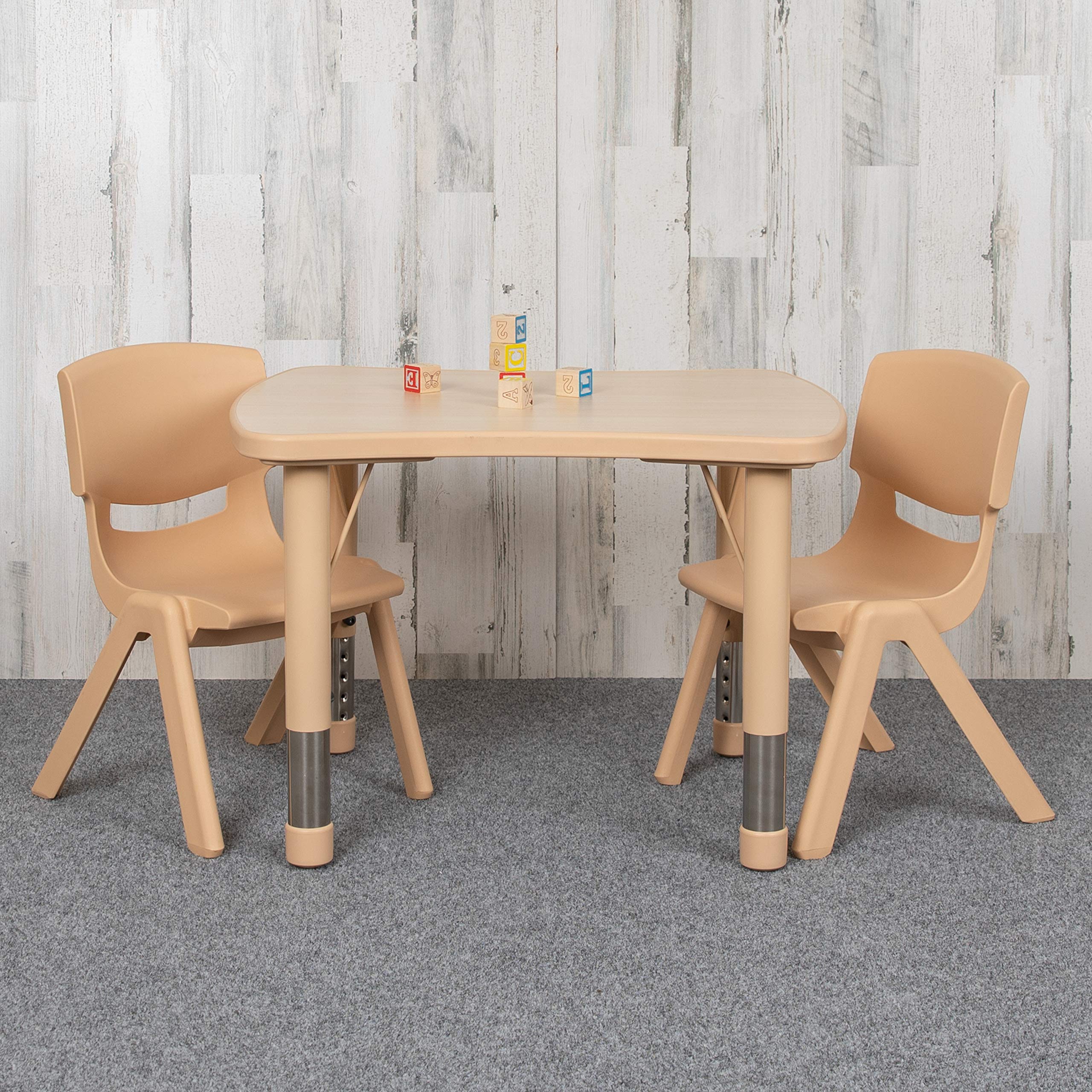 EMMA + OLIVER 21.875" W x 26.625" L Rectangle Natural Plastic Activity Table Set with 2 Chairs
