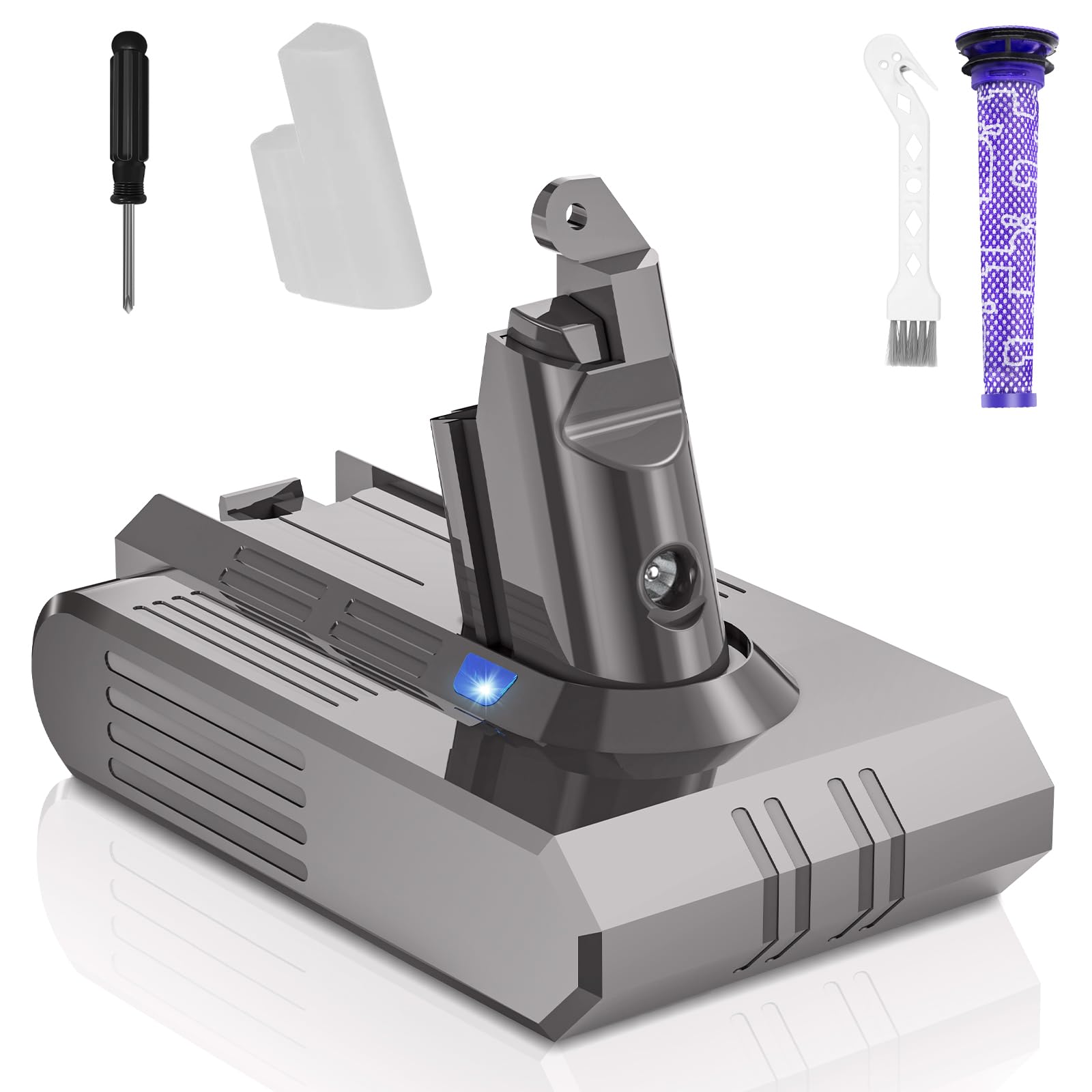 CHANJOYH V6 Battery Replacement-6.0Ah Lithium ion Battery 21.6V Compatible with V6 Absolute Motorhead Animal Slim SV09 SV07 SV06 SV05 SV04 DC59 DC61 DC62 DC72 DC74 Cordless Vacuum with Filter
