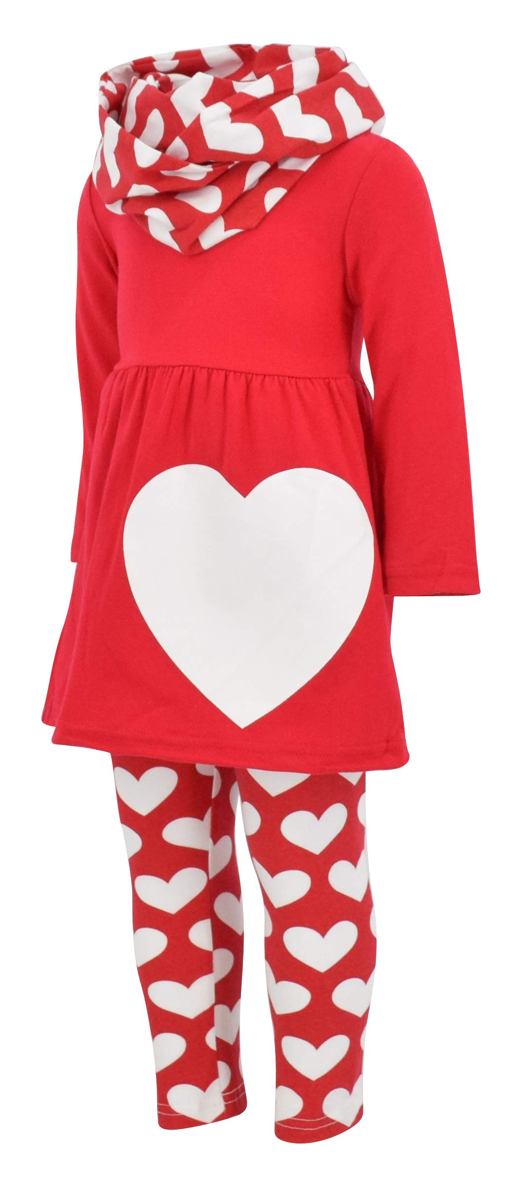 Unique Baby Girls Valentines Day Toddler Double Hearts Legging Set Outfit (4 Years, Red)