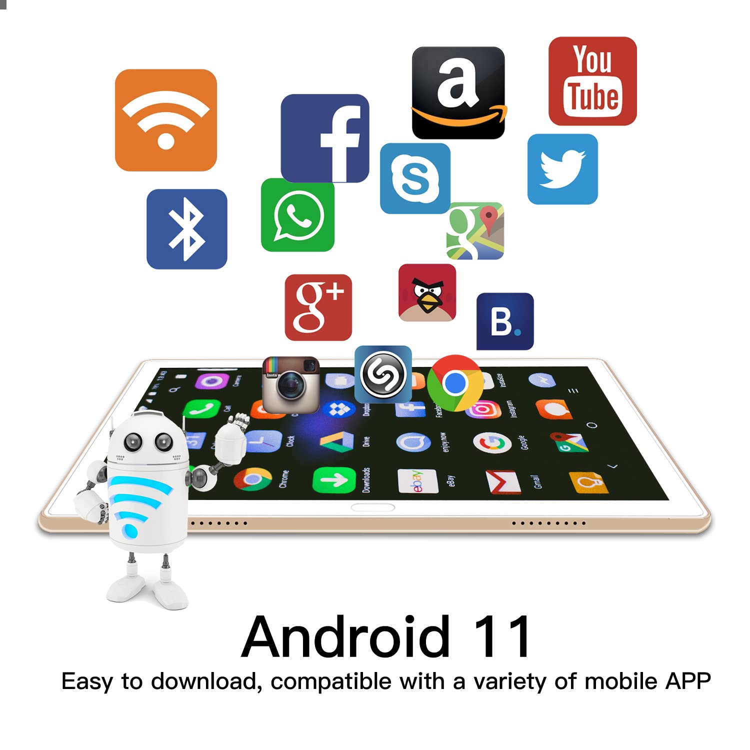 AOYODKG Android 11 Tablet 10 inch Built-in Camera with WiFi,Phablet 64GB Storage with 256GB Expand,IPS HD Touch Screen,2 in 1 Tablet with Keyboard,Gaming Tablet