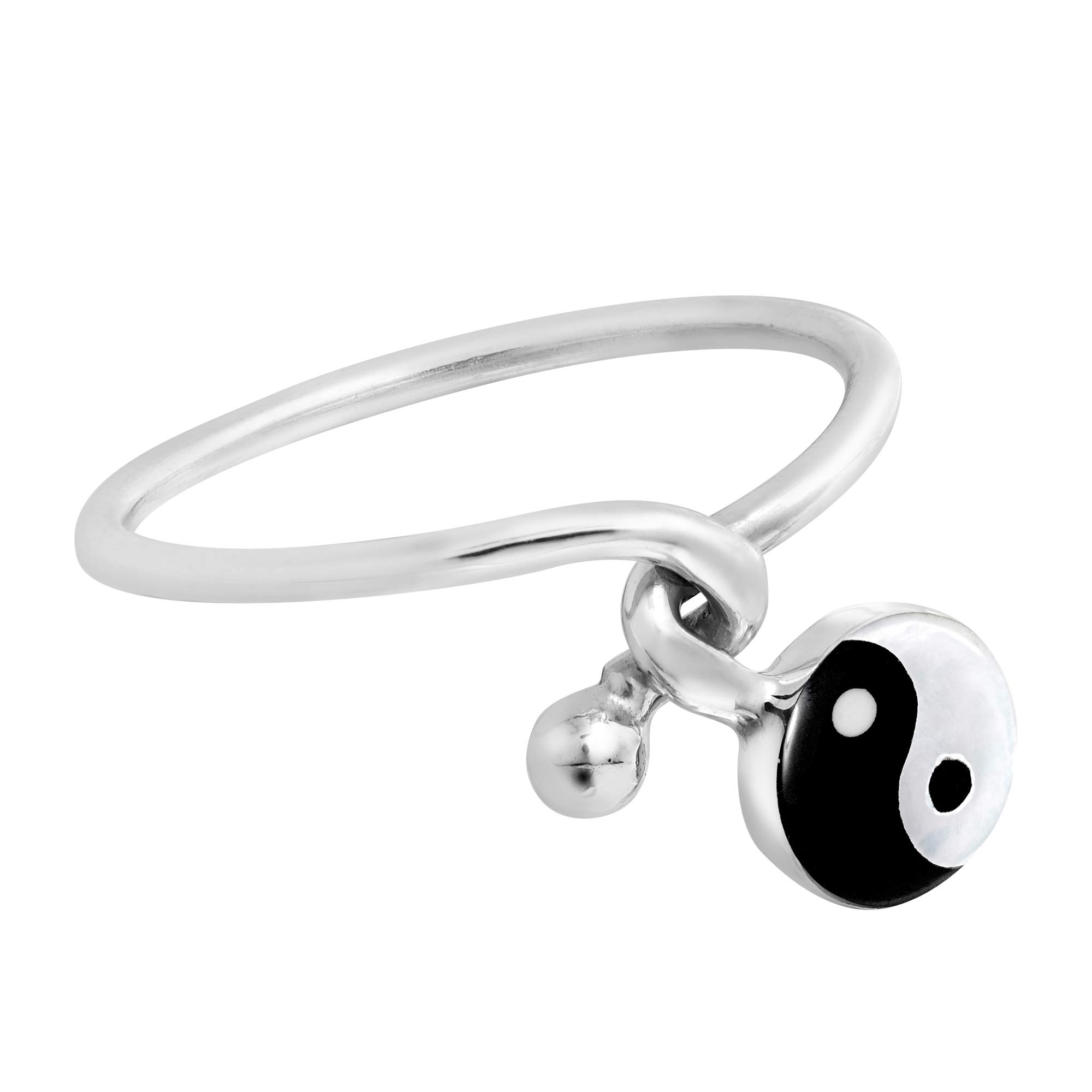 AeraVida Beautiful Eternal Duality Yin and Yang Twisting .925 Sterling Silver Band Ring Black, White