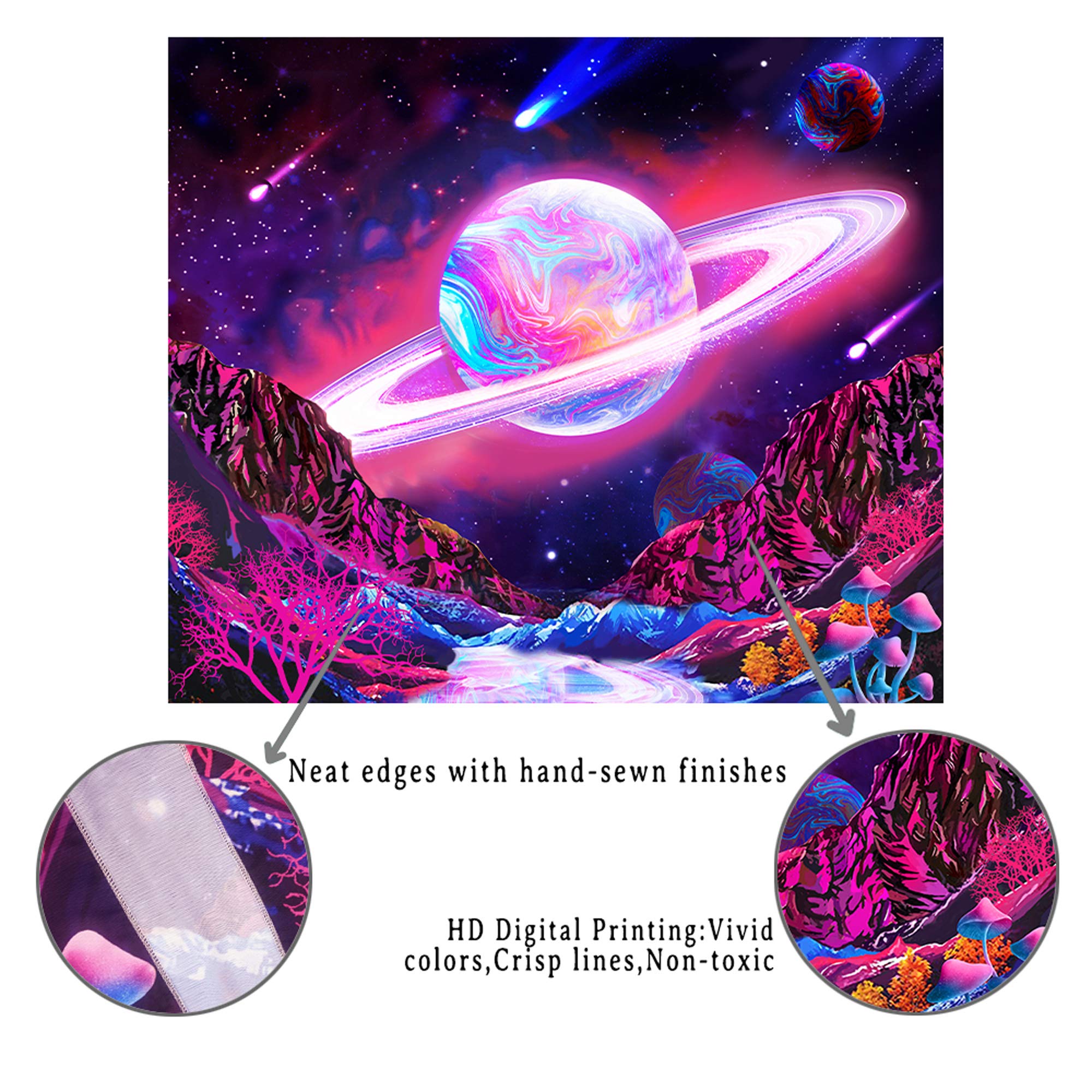 Hexagram Psychedelic Planet Tapestry - Space Galaxy Tapestry Wall Hanging - Black Light Poster - Trippy Mountain Wall Tapestry for Bedroom Aesthetic Home Room Decor - Purple Space Decor- 59x83 Inch
