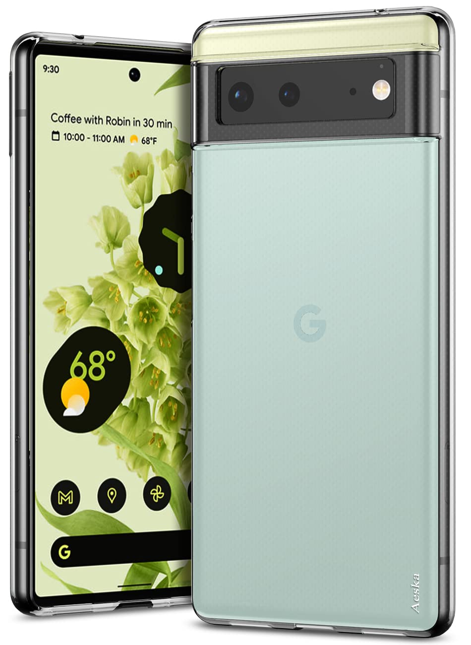Aeska Clear for Google Pixel 6 Case, [Not for Google Pixel 6 Pro] Slim Thin Flexible Clear TPU [Scratch-Resistant] Gel Rubber Soft Silicone Protective Phone Case Cover for Google Pixel 6 (Clear)