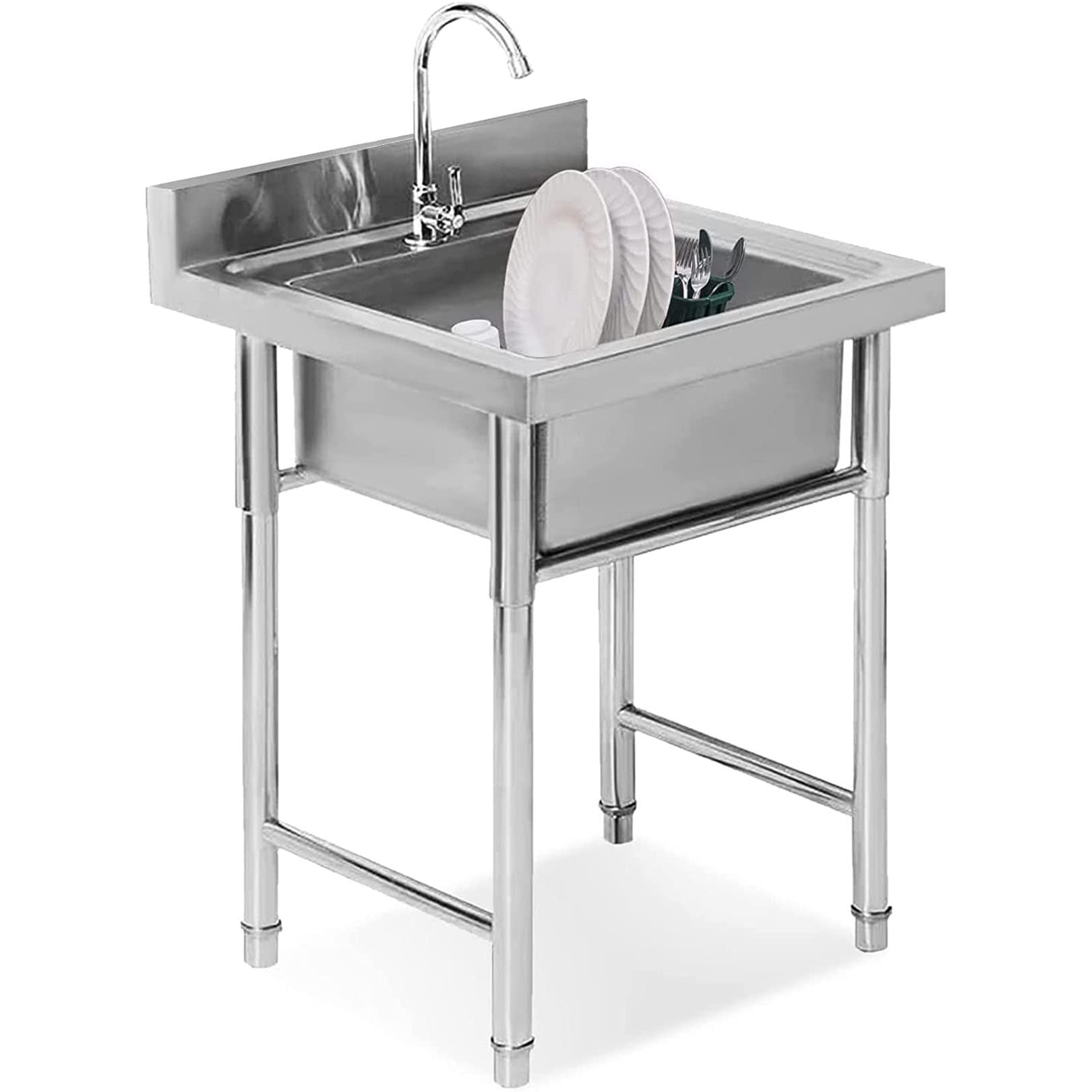 ALEEJA Sinks for Kitchen Bathroom Restaurant Farmhouse Laundry Free Standing Catering Commercial Sink 304 Stainless Steel Single Bowl Sink
