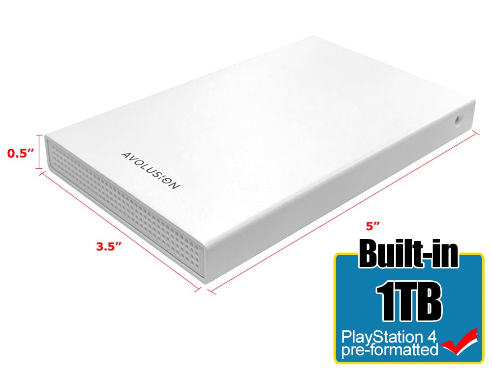 Avolusion HD250U3-WH 1TB USB 3.0 Portable External Gaming Hard Drive - White (for PS4, Pre-Formatted) - 2 Year Warranty