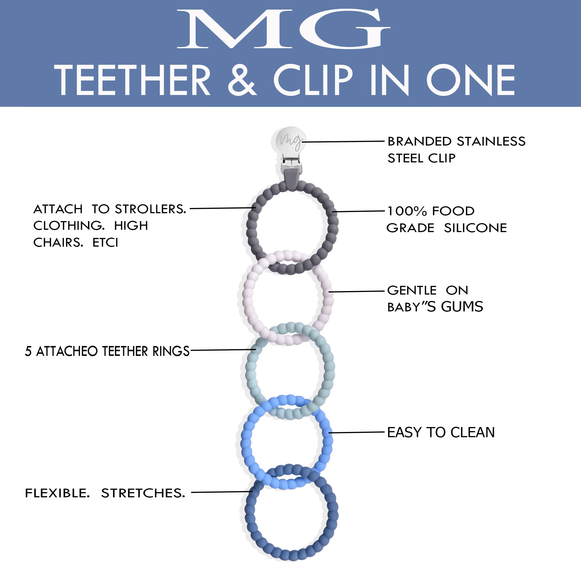 Baby Teething Toys, Silicone Baby Teether Freezer BPA Free,with Pacifier Clip Soothe Babies Teething Relief Sore Gums,CPC Certified Brand: MG marmina (Purple)