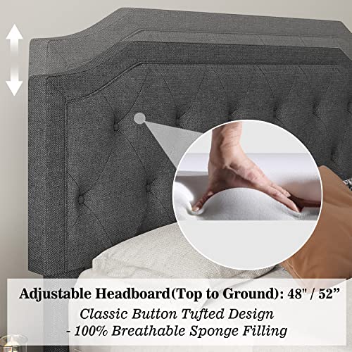 Allewie Upholstered Queen Size Platform Bed Frame with Adjustable and Curved Corner Design Headboard, Easy Assembly, No Box Spring Required, Dark Grey