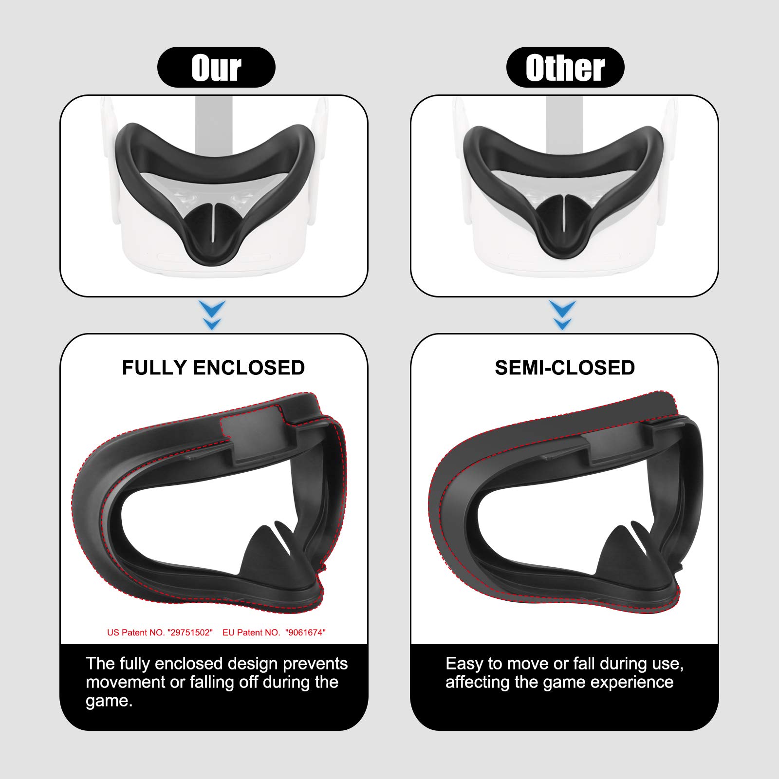 Eyglo Touch Controller Grip Cover & Face Silicone Cover for Oculus/Meta Quest 2,Anti-Throw,Sweatproof Protective Covers