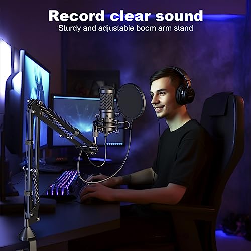 Aokeo USB Condenser Microphone, PC Microphone for Podcasting, Recording, Live Streaming & Gaming, Built-in Headphone Output, All Metal USB A/C Mic,Voice-Isolating Technology