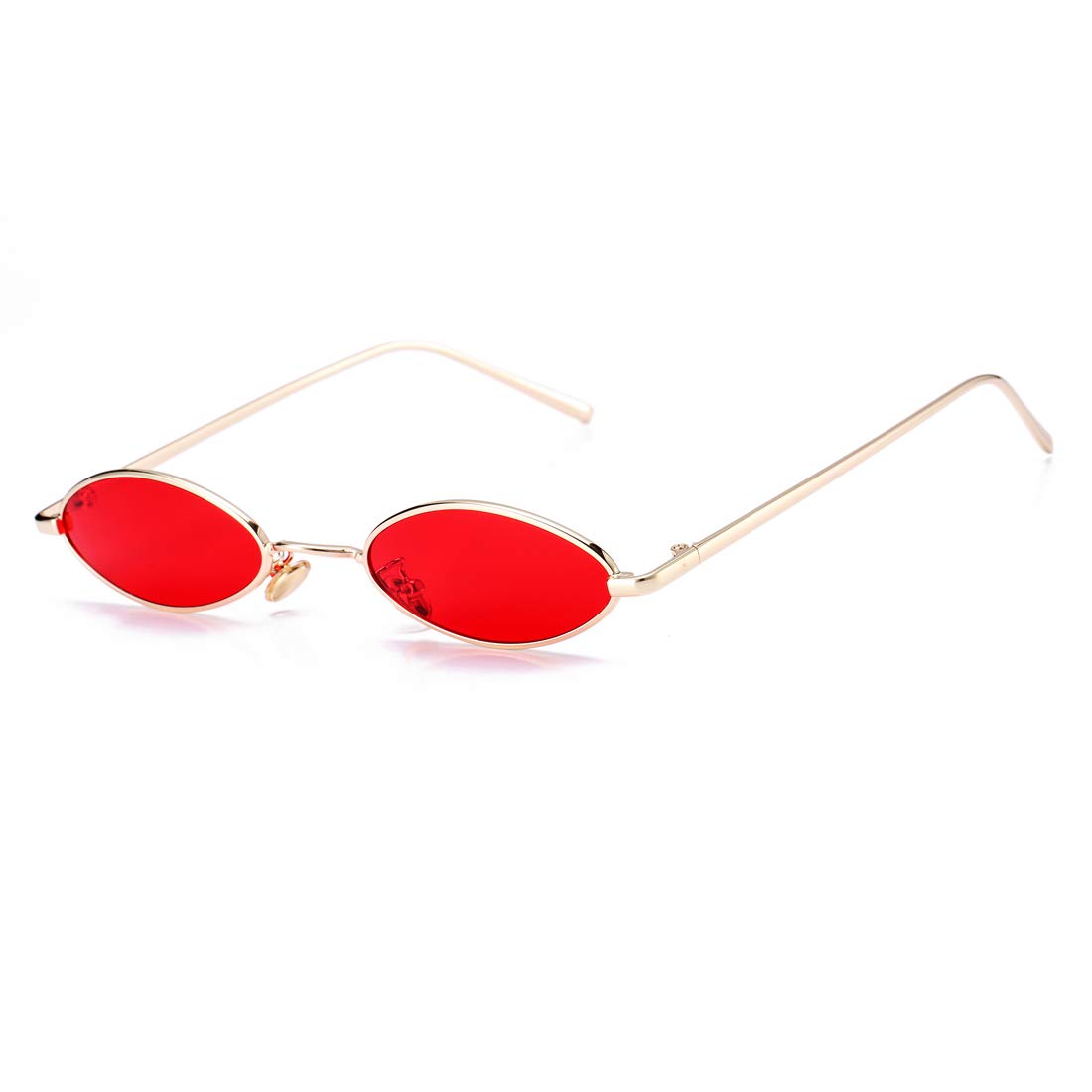 COASION Vintage Small Oval Aesthetic Sunglasses Retro for Women Men Hippie Cool Metal Frame Sun Glasses (Gold Frame/Red Lens)