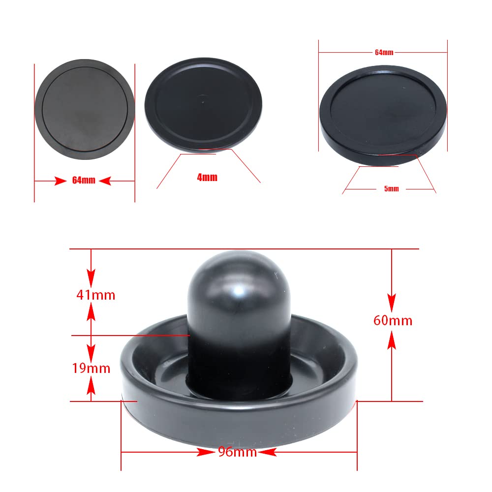 BQSPT Air Hockey Pucks and Paddles,Air Hockey Pushers and Pucks,Goal Handles Paddles Replacement Accessories for Game Tables (4 Striker 96mm with Pads, 8 Pucks 64mm Thick and Thin)