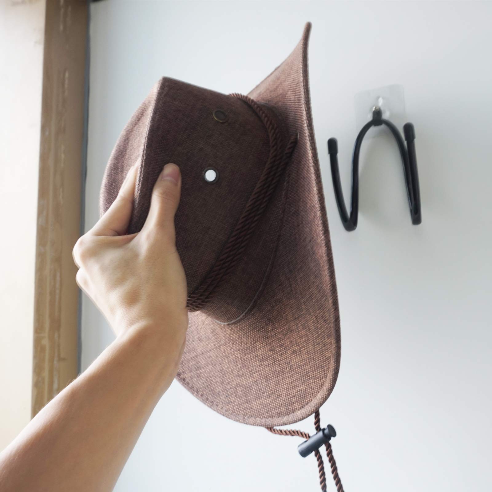 Cowboy Hat Rack , Hat Holder , Hat Organizer, Hat Wall Mount display , Hat bracket Hook, Hat Hangers, - No drilling, No installation tool required , Stick-On, Strong Self-adhesive(hold up to 15 Lb.)