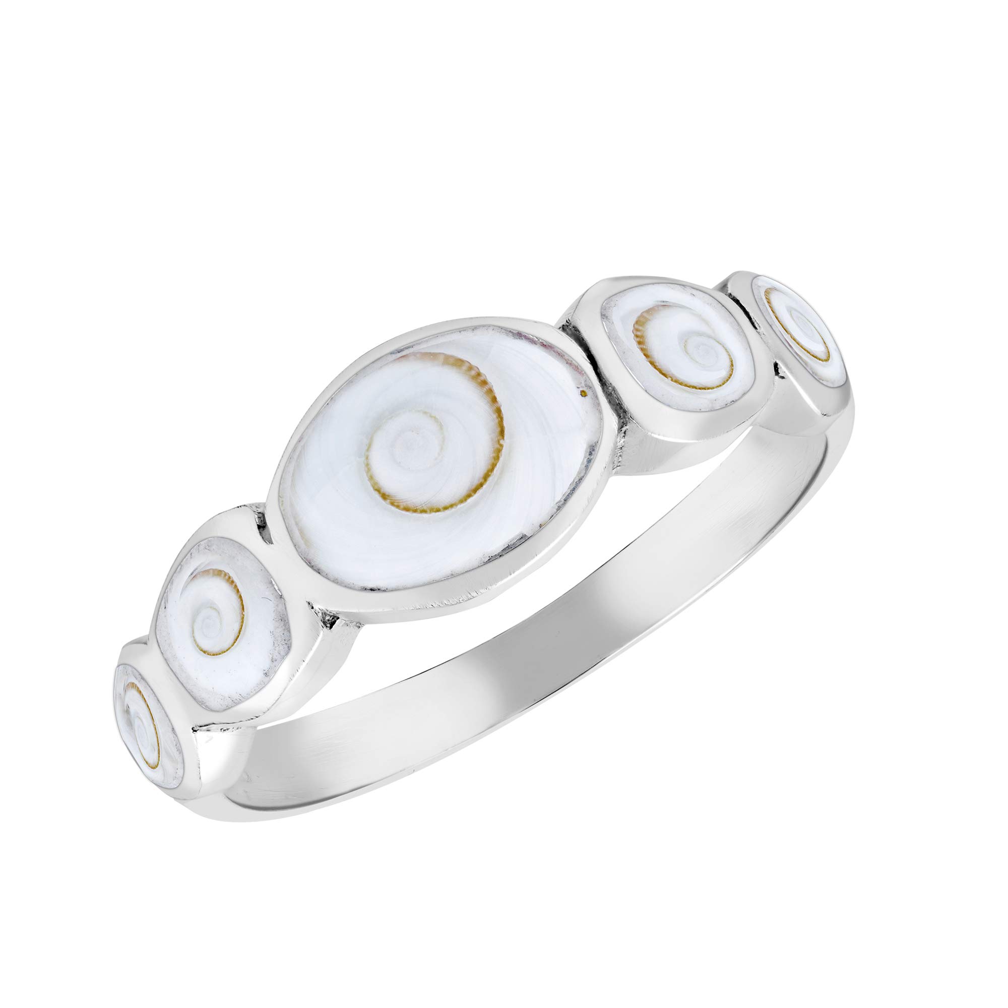AeraVida Fancy Row of Natural White Shiva Shell .925 Sterling Silver Band Ring white