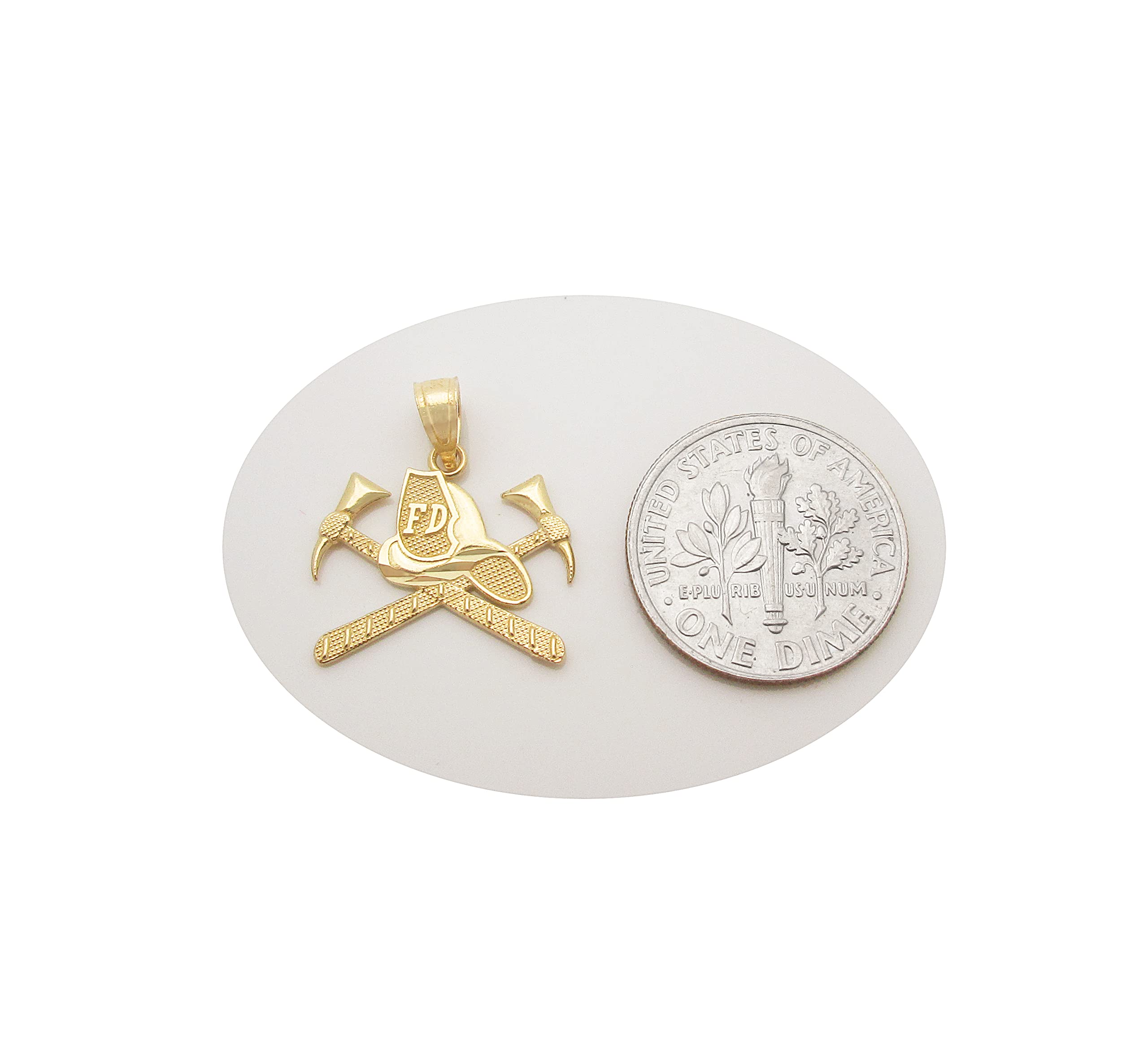 AMZ Jewelry 10K Yellow Gold Firemen's Hat And Axes Pendant Firefighter Charm